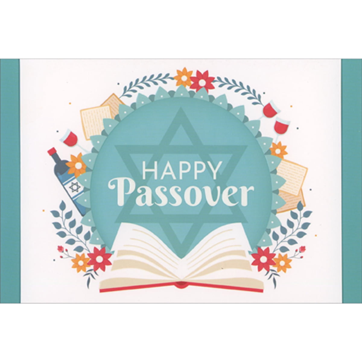 Pictura Blue Circular Banner Surrounded by Torah, Wine, Matzo and ...