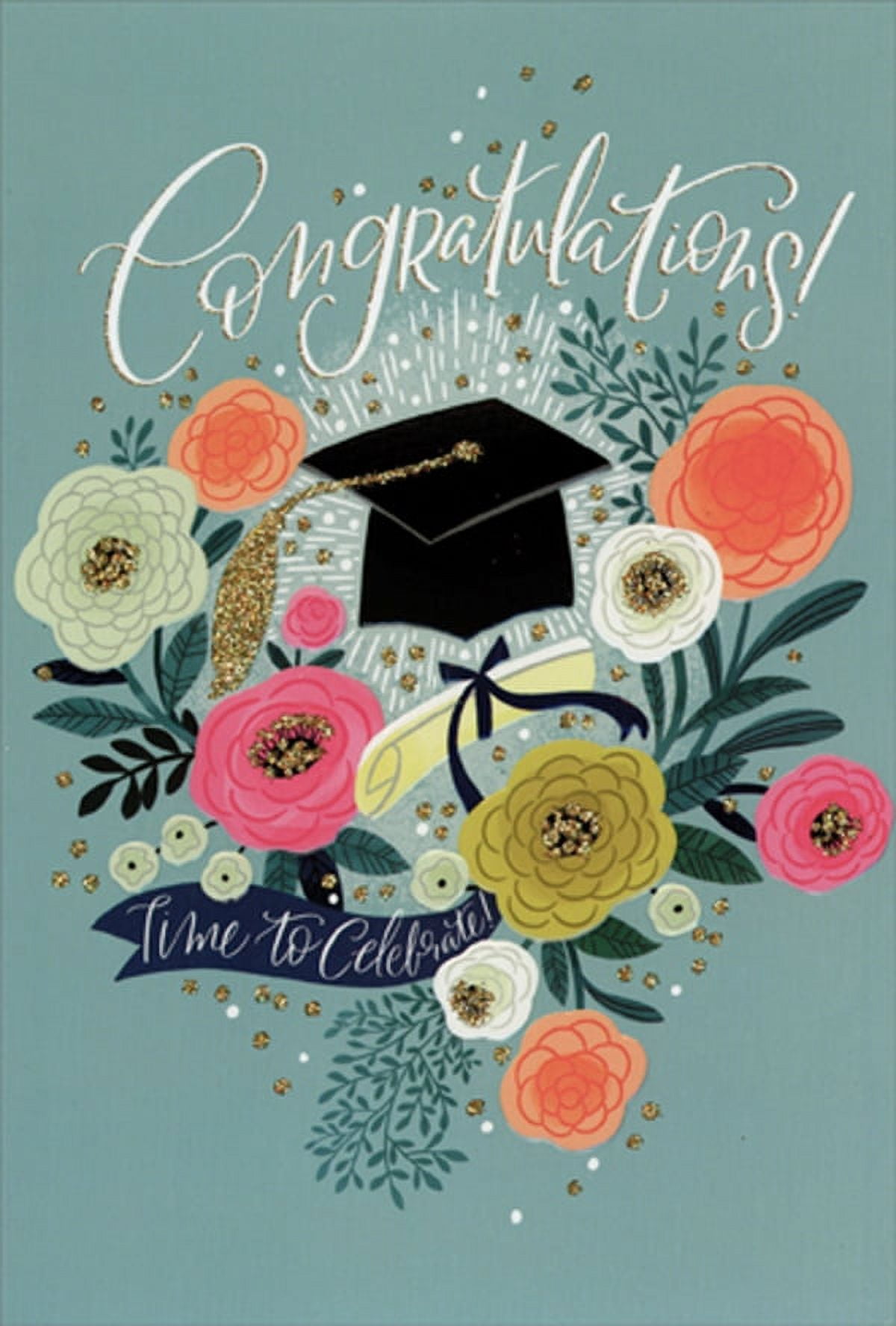 Pictura Cap and Degree Surrounded by Sparkling Flowers on Blue Feminine ...