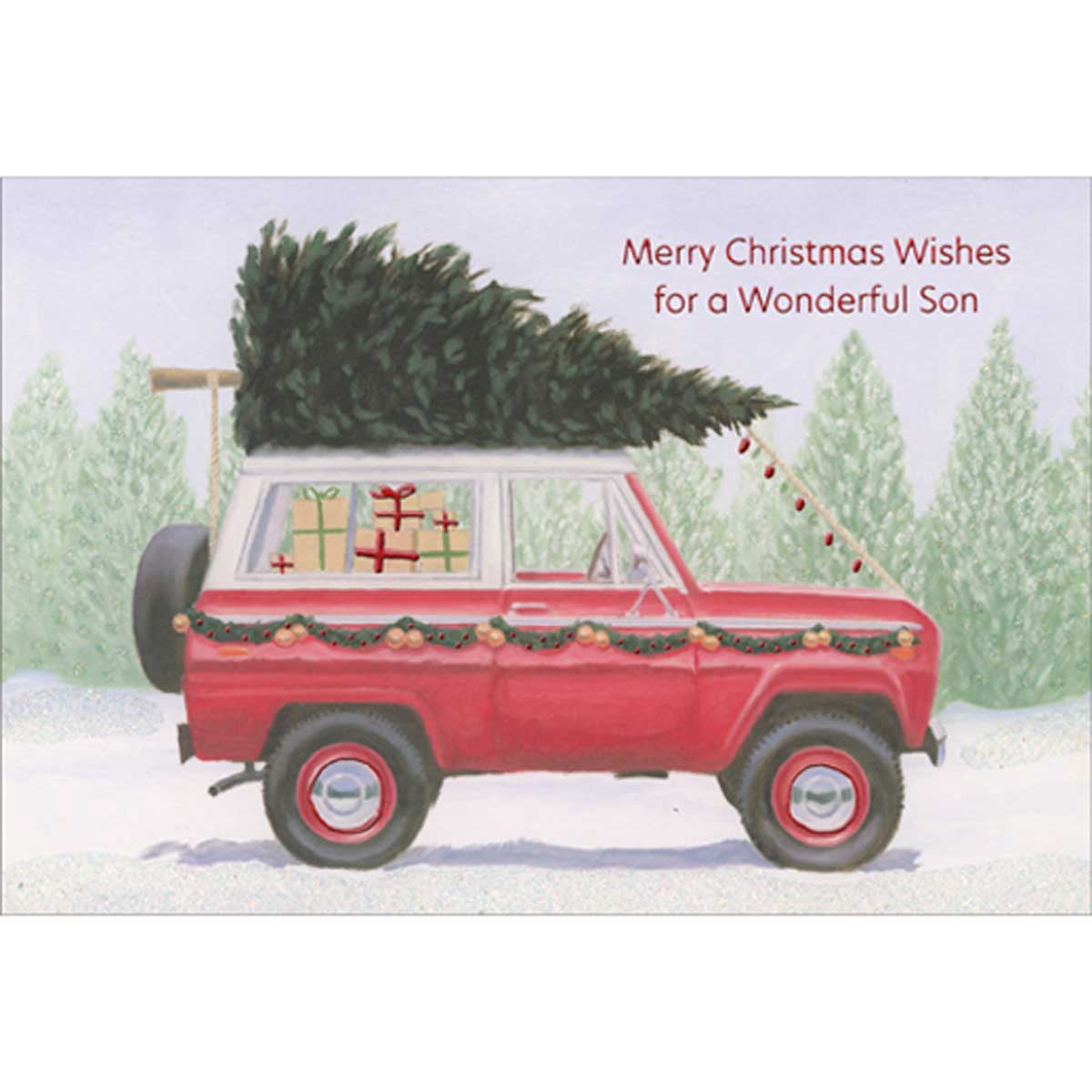 Pictura Decorated Red SUV with Tree on Roof and Gifts in Trunk ...