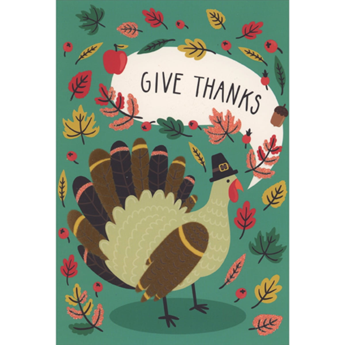 Pictura Give Thanks: Swirling Leaves and Turkey in Pilgrim Hat ...