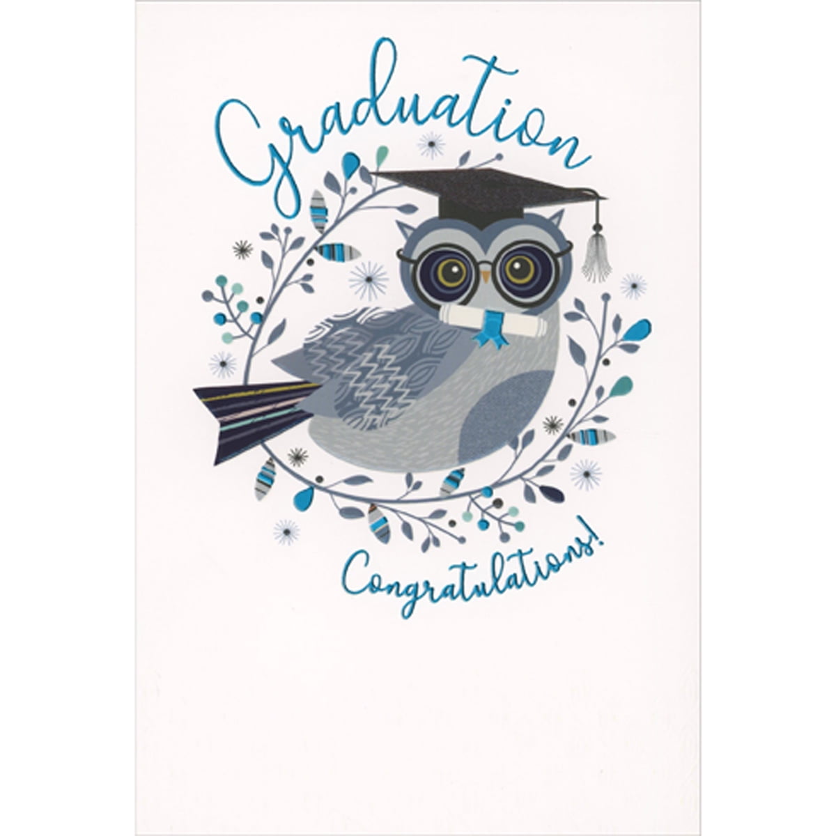 Pictura Gray Owl with Glasses, Cap and Diploma on Thin Curling Branch ...