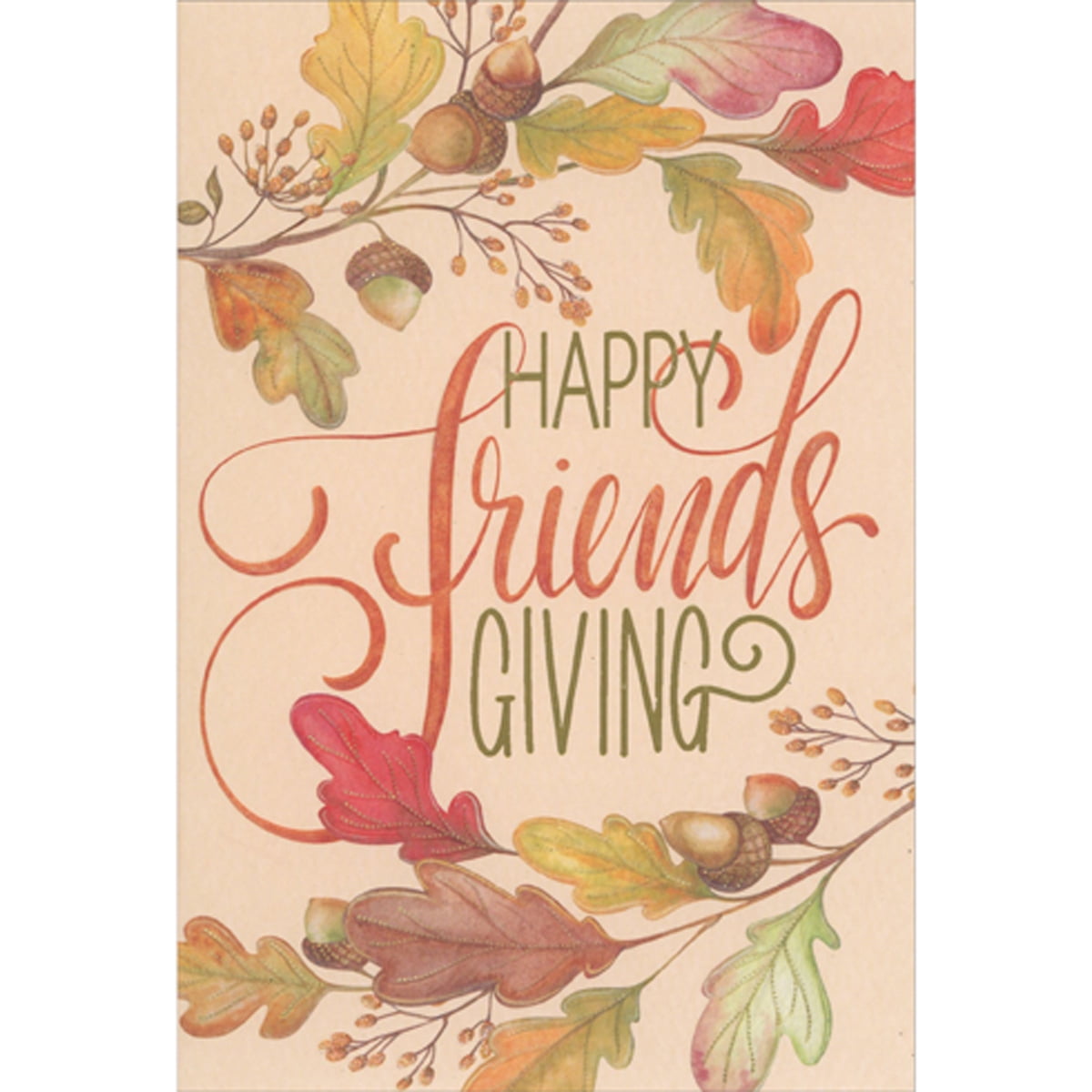 Pictura Happy Friends Giving: Acorn Branches Borders Thanksgiving Card ...
