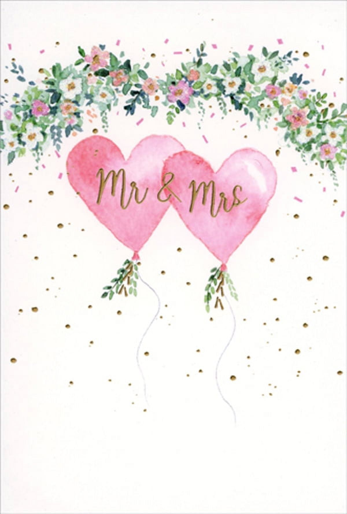 Pictura Mr. and Mrs. Watercolor Pink Heart Balloons Wedding Congratulations Card - Walmart.com