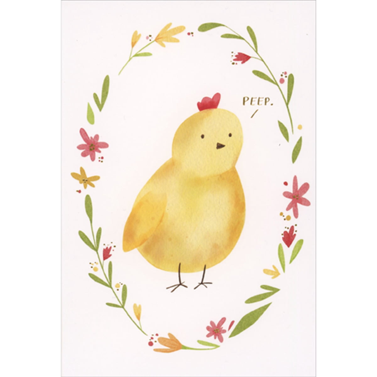 Pictura Peep: Yellow Chick Inside Simple Oval Vine and Flower Border ...