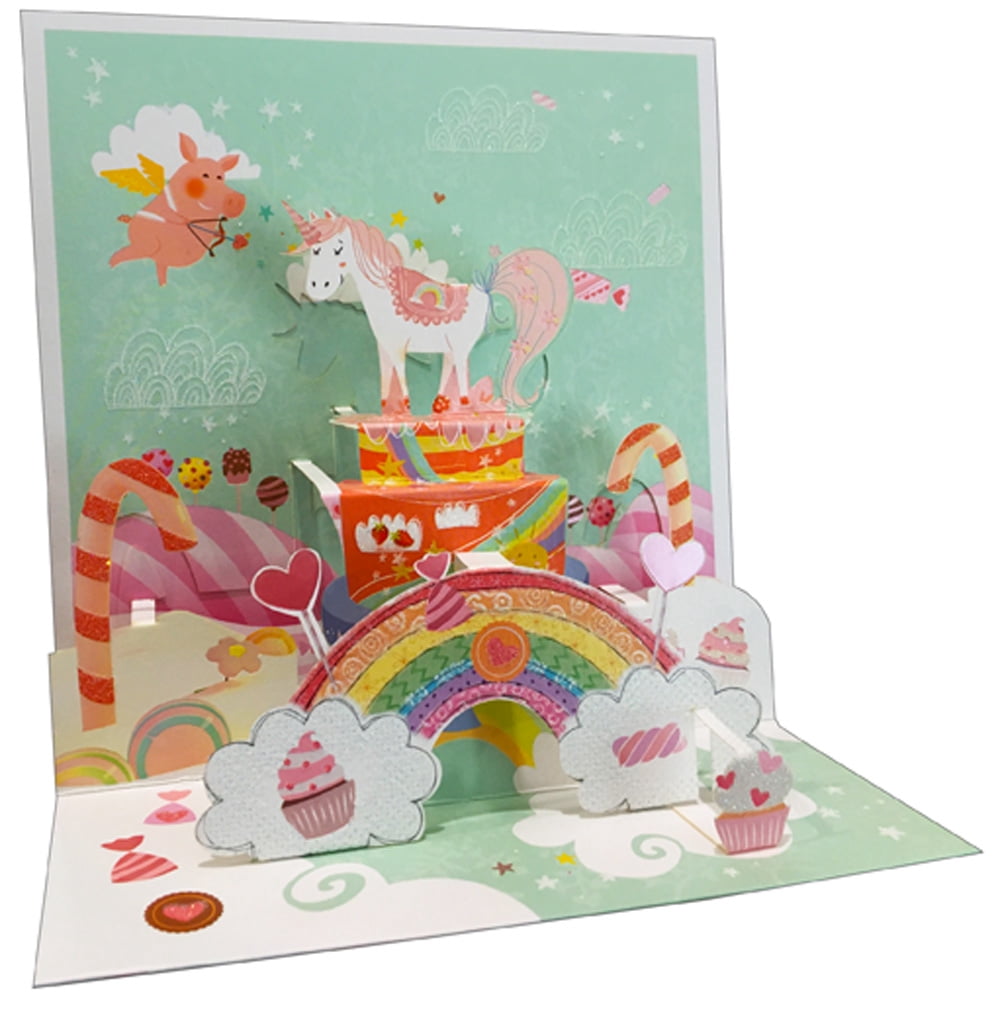 Pictura Pink and White Unicorn, Rainbow, Candy and Treats 3D Pop Up ...