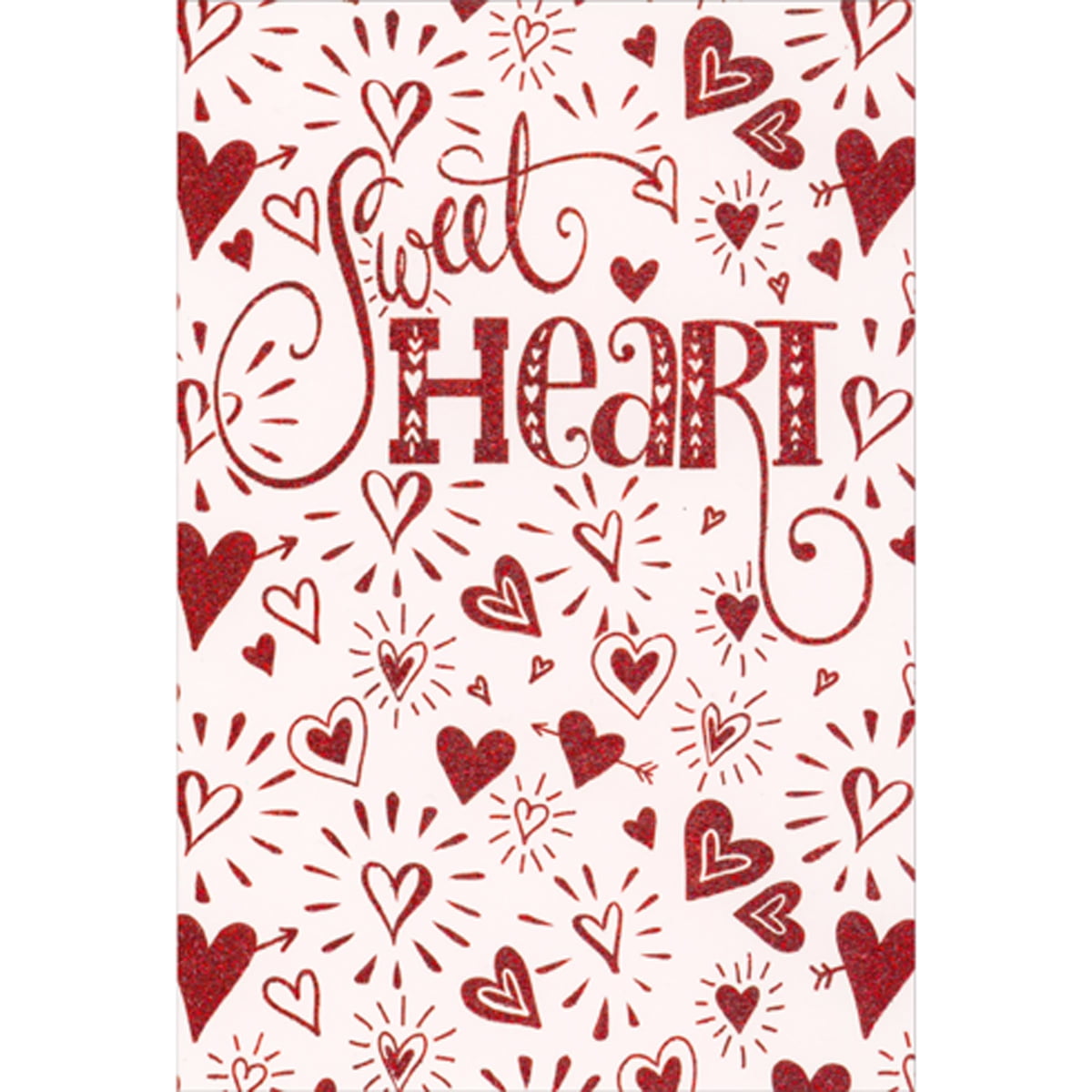 Pictura Shimmering Red Glitter Hearts and Sweetheart Words on White ...