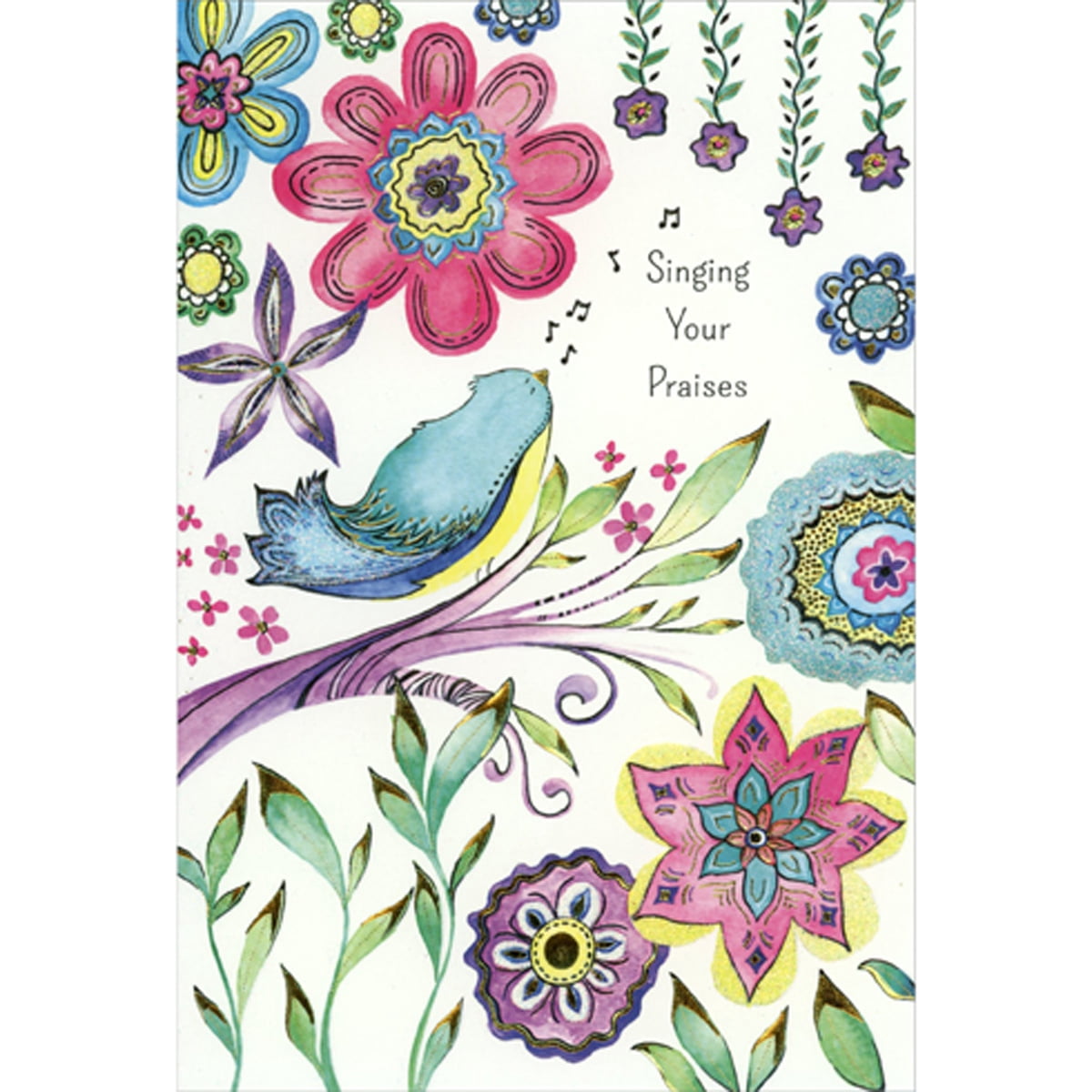 Pictura Singing Your Praises: Ornate Blue and Yellow Bird on Purple ...