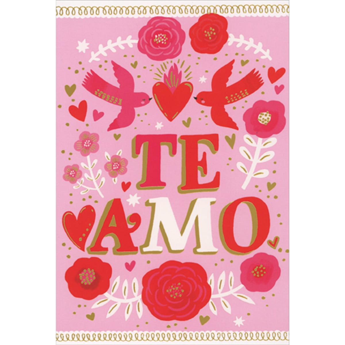 Pictura Te Amo: Pink and Red Doves, Hearts and Flowers with White Stems ...
