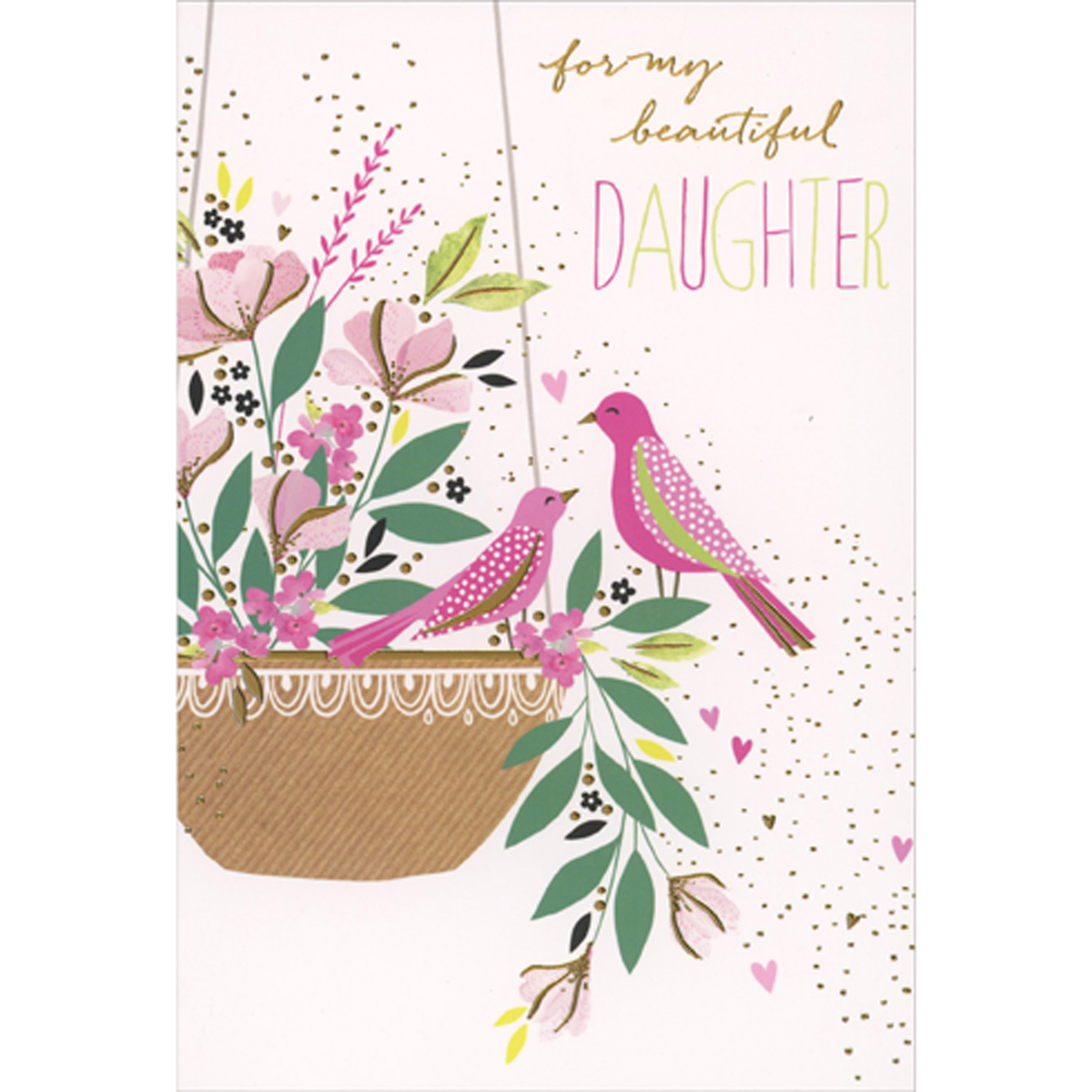 Pictura Two Pink Birds with Polka Dot Wings in Hanging Flower Planter ...