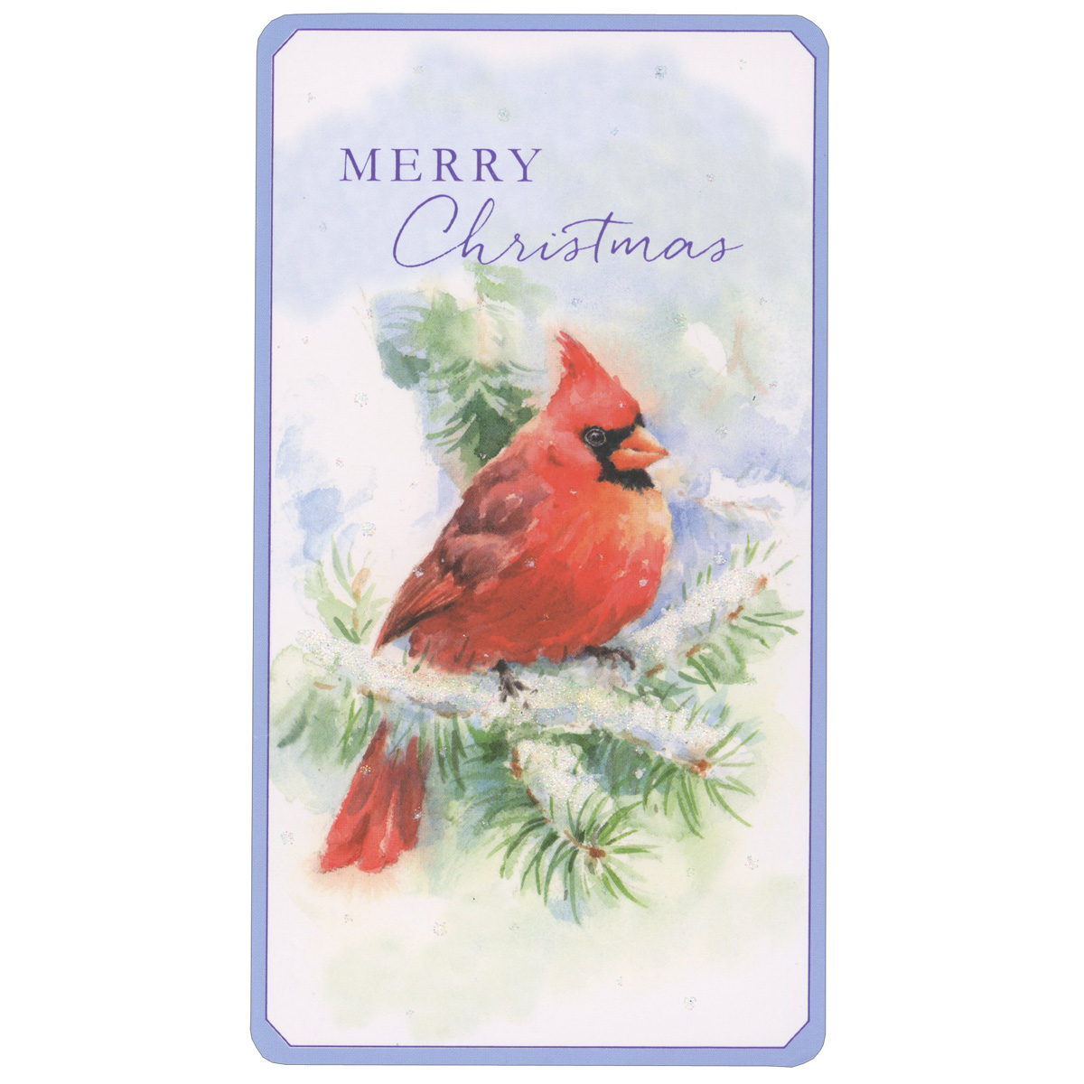 Pictura Watercolor Red Cardinal on Snowy Glitter Pine Branch Money ...