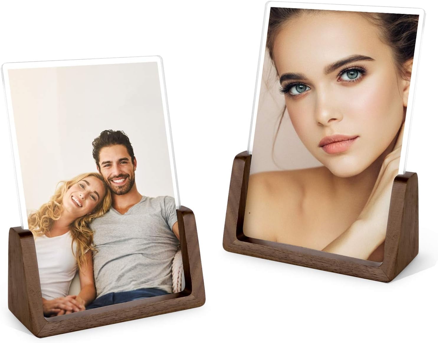Picture Frame 2 Pack - Rustic Wooden Photo Frames with Walnut Wood Base ...
