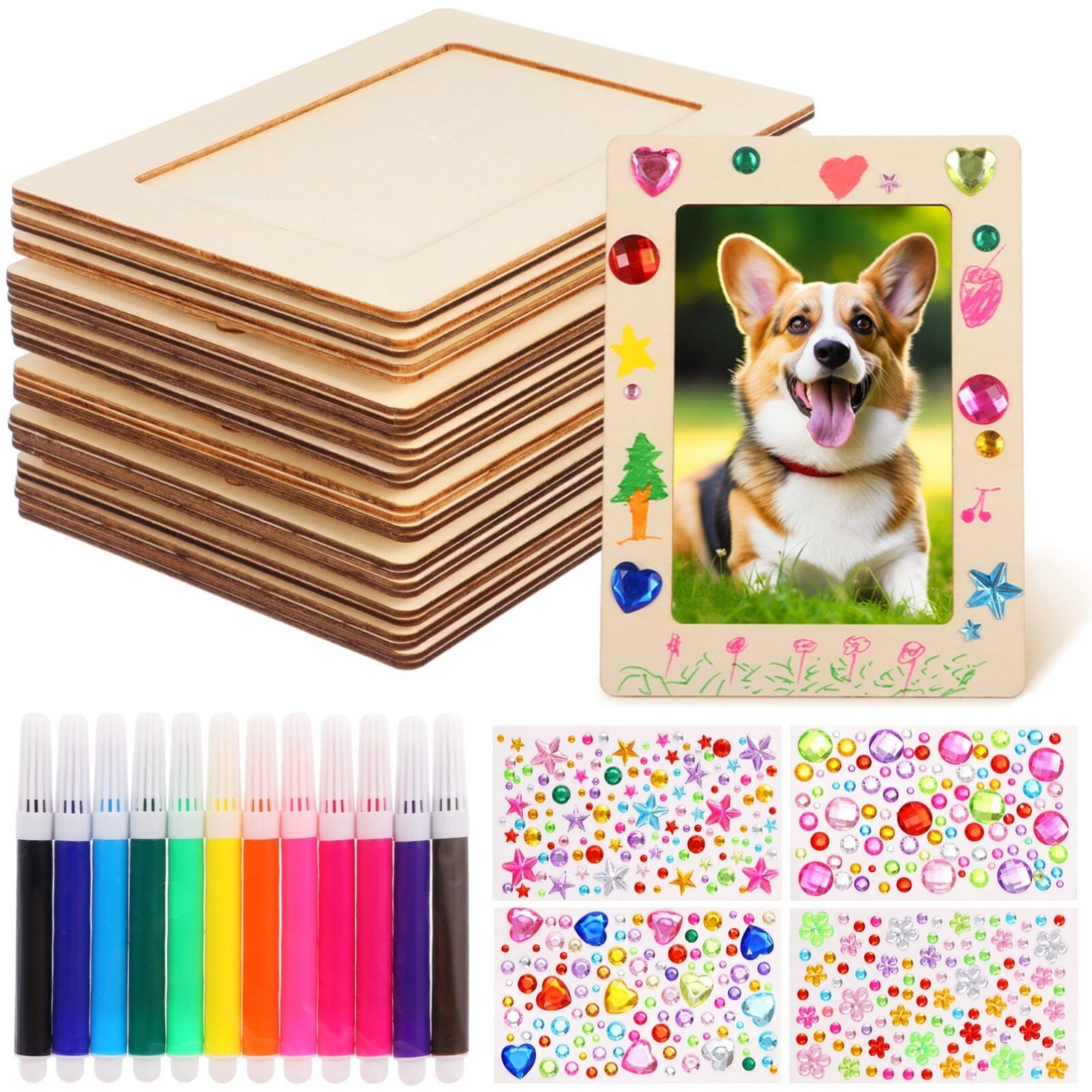 Picture Frame Painting Craft Kit, 16 Pcs 5.9"×7.9" Wooden DIY Photo ...