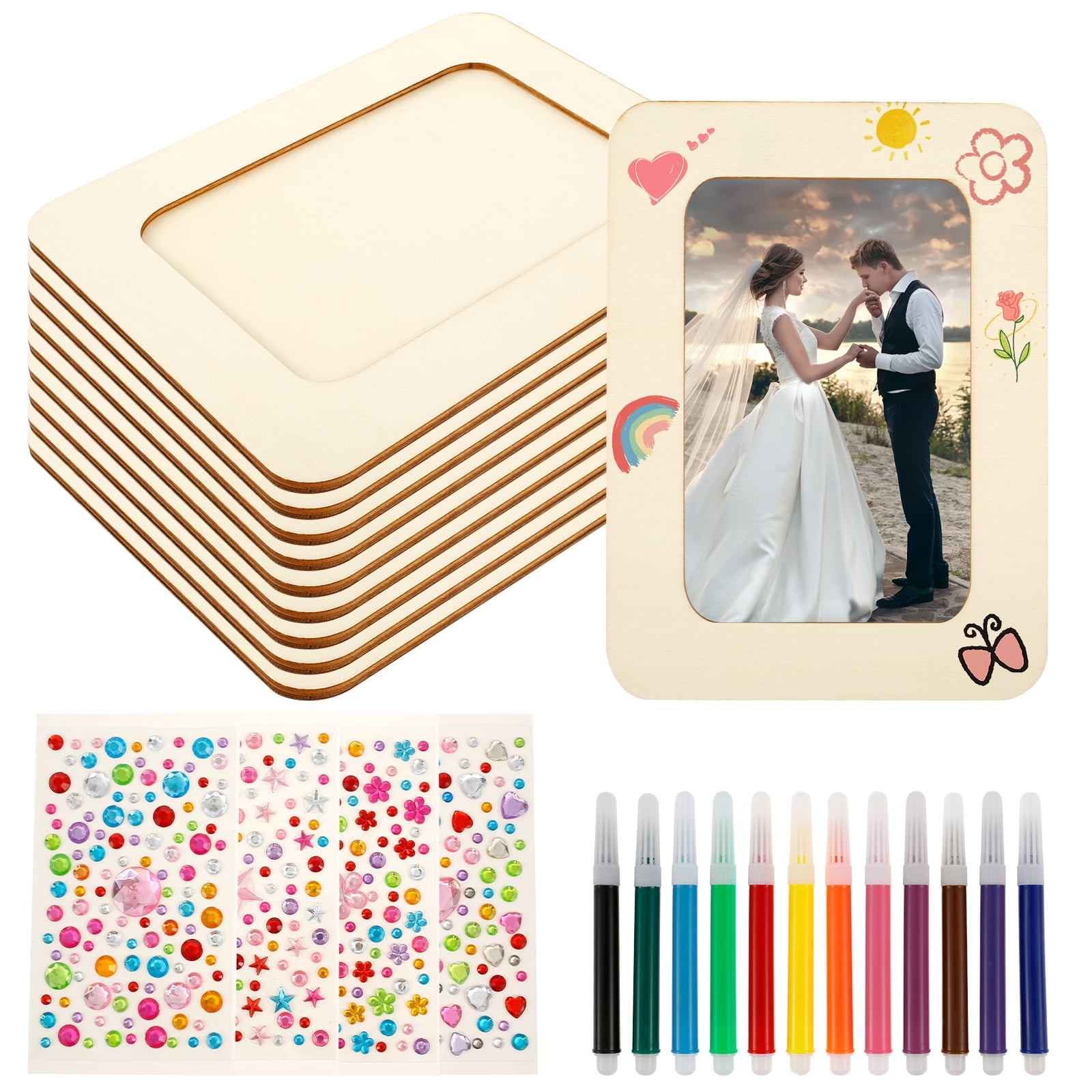 Picture Frame Painting Craft Kit DIY Wooden Photo Frame Paintable Picture Frame Kit Includes ...