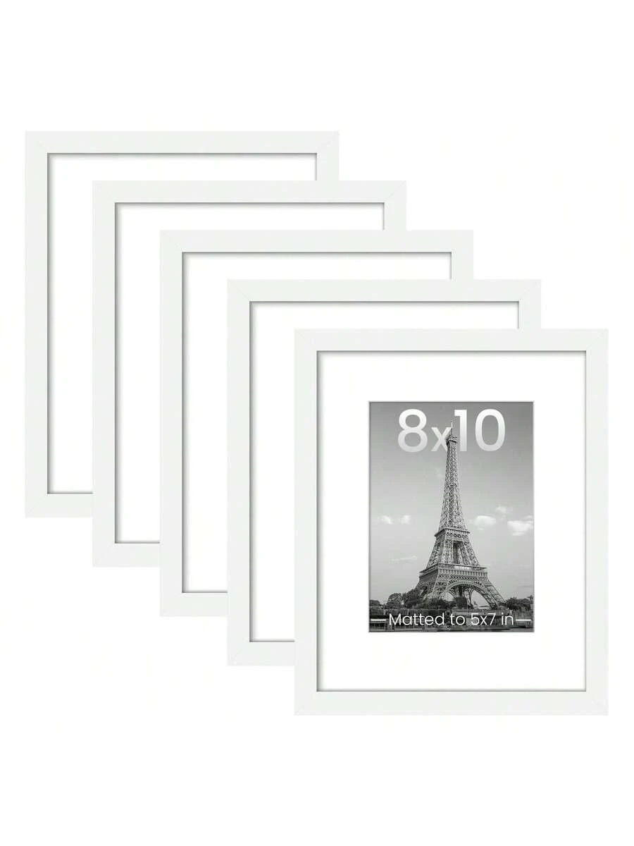 Picture Frame Set Of 5, Display Pictures 8.5x11 With Mat Or 12x16 ...