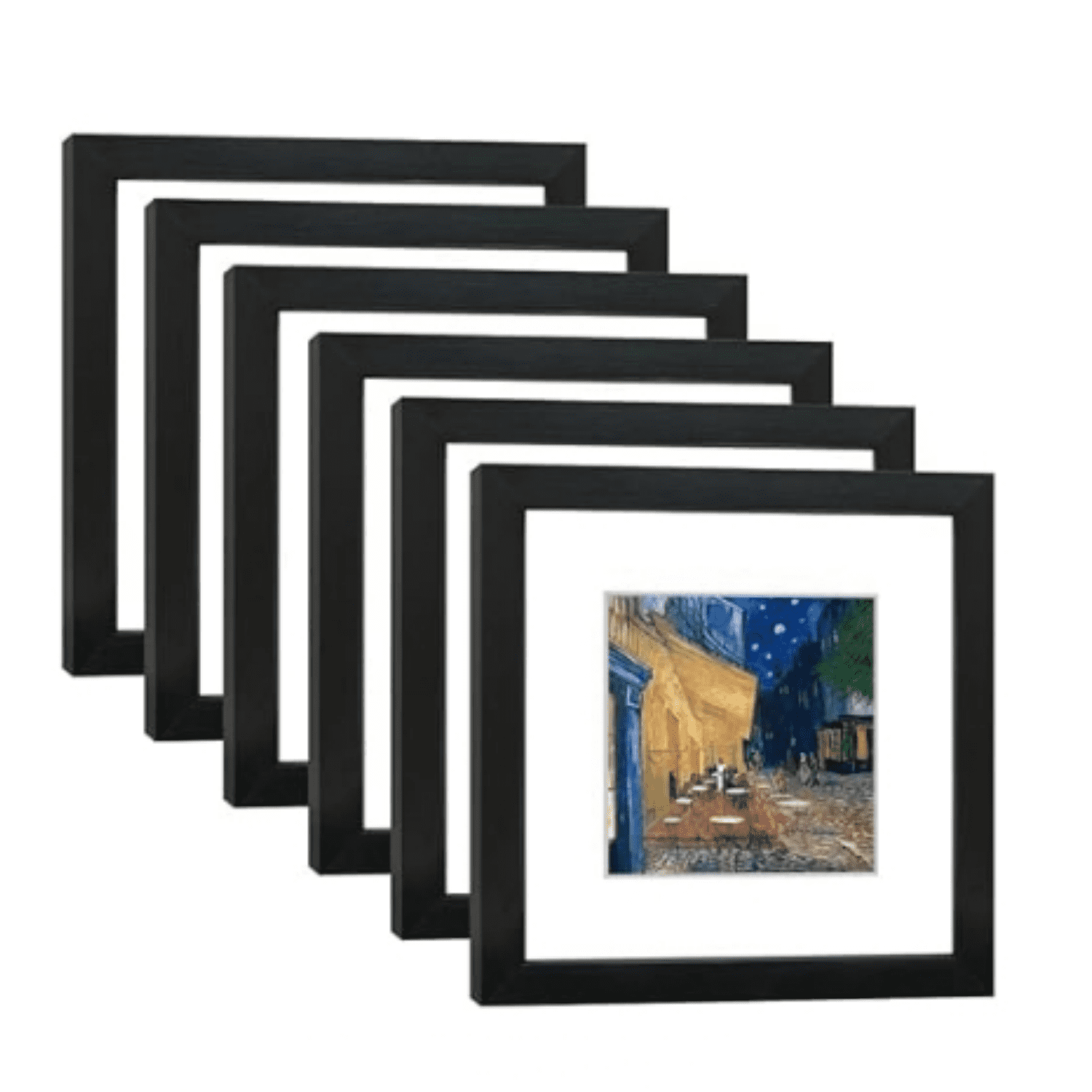 Picture Frame Set of 6 with Real Glass for Pictures 5x5 with Mat or 8x8 ...