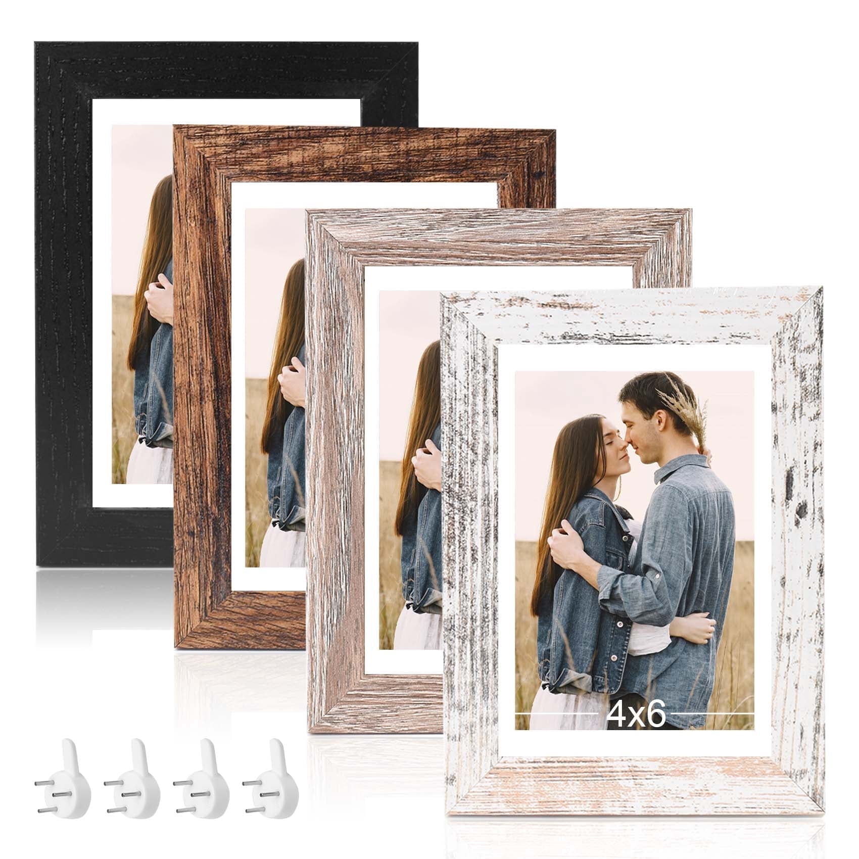 Lnrkai 4x6 Picture Frames, 4 Set Rustic Distressed Farmhouse Wood Photo ...