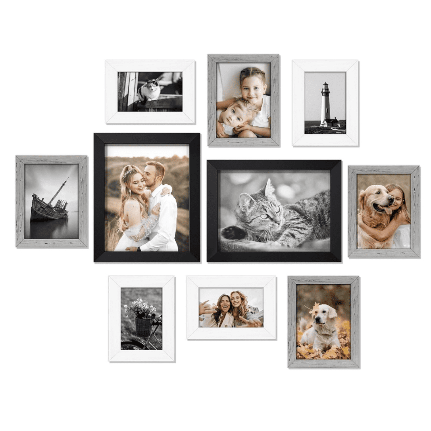 Picture Frames Set for Wall Gallery - 10 Pack Assorted Color Mod Wooden ...
