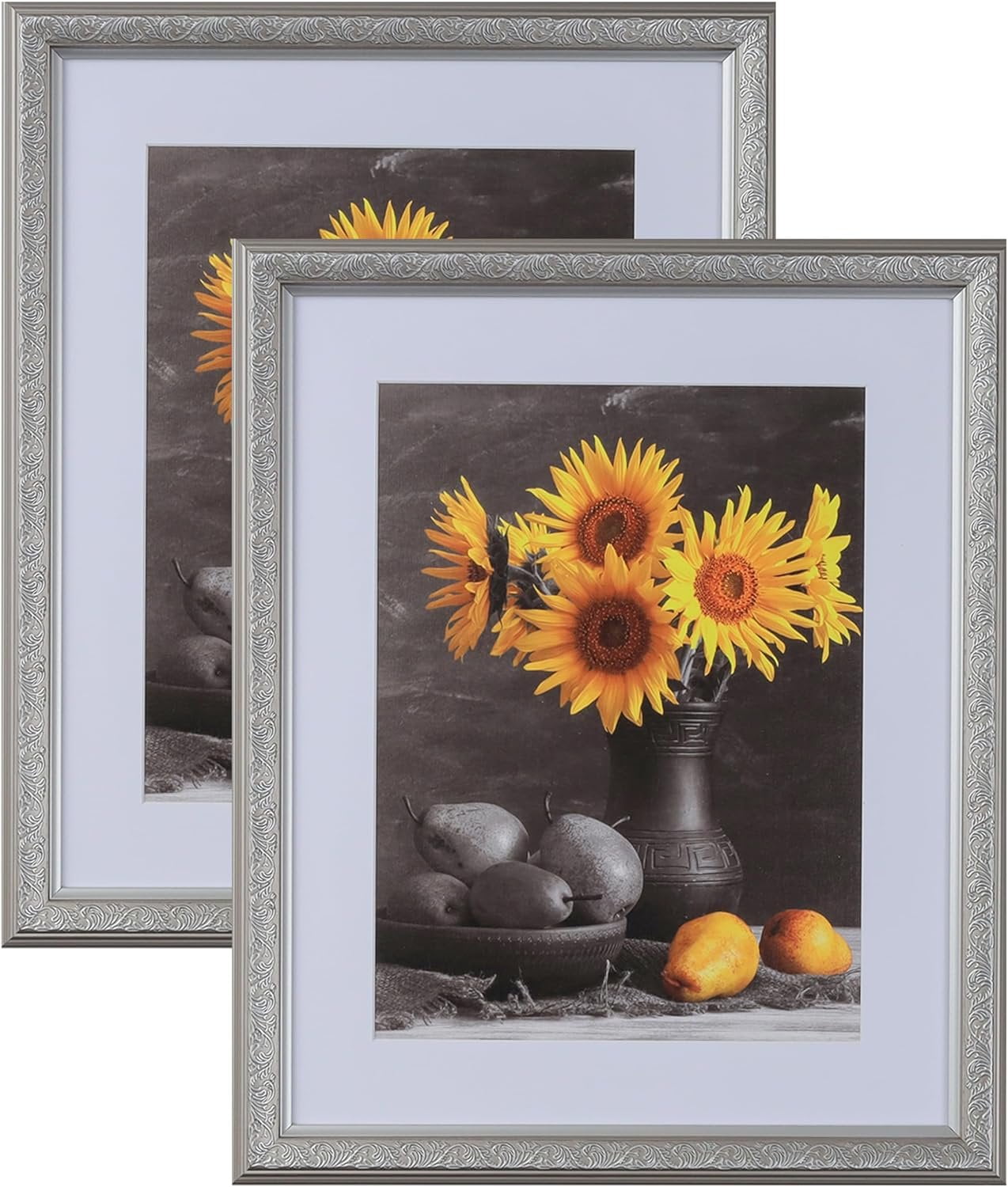 Picture Frames Set of 2. 1-1/2" Polystyrene Modern Ornate Silver 18x26 ...