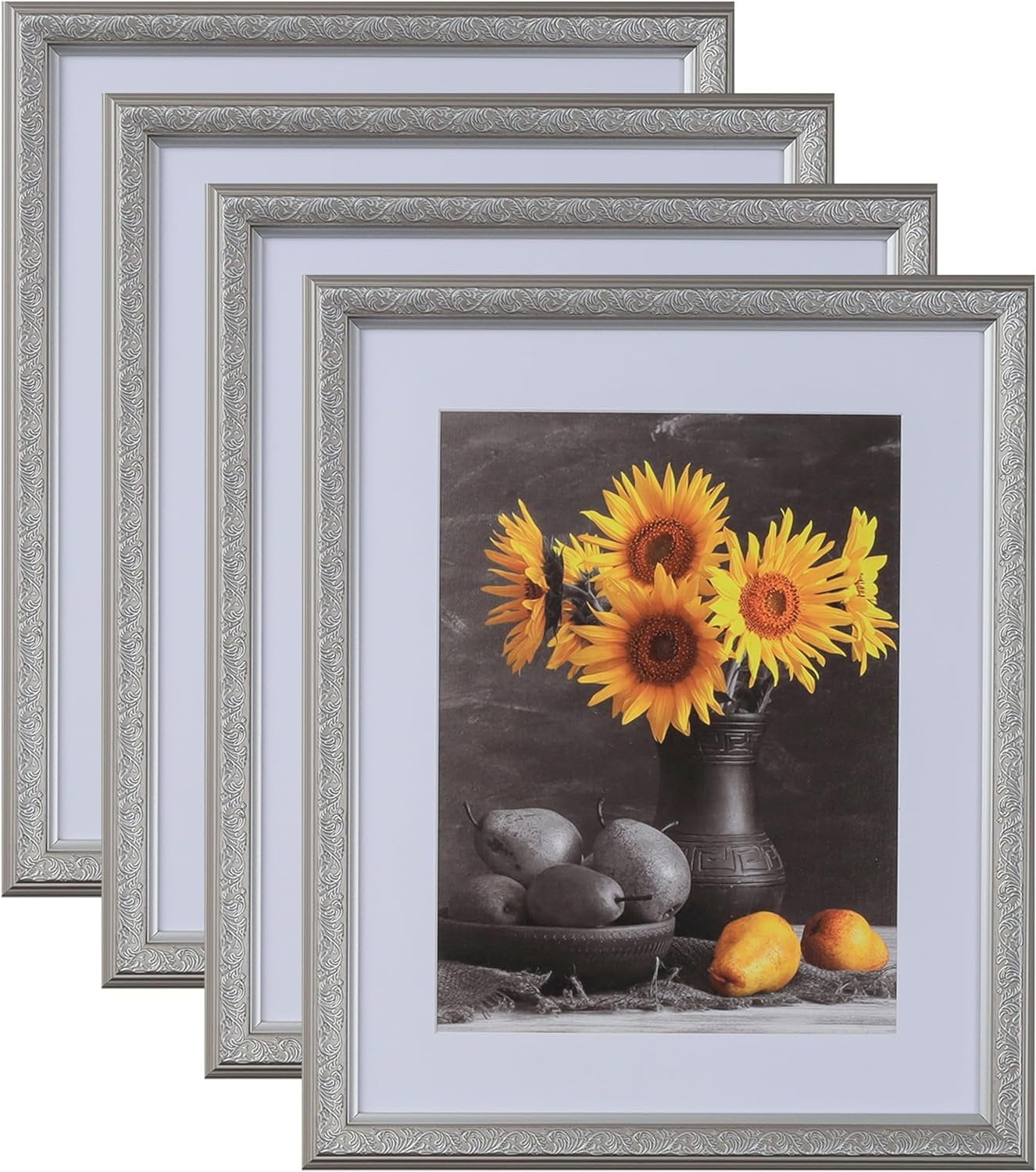 Picture Frames Set of 4. 1-1/2" Polystyrene Modern Ornate Silver 4x6 ...
