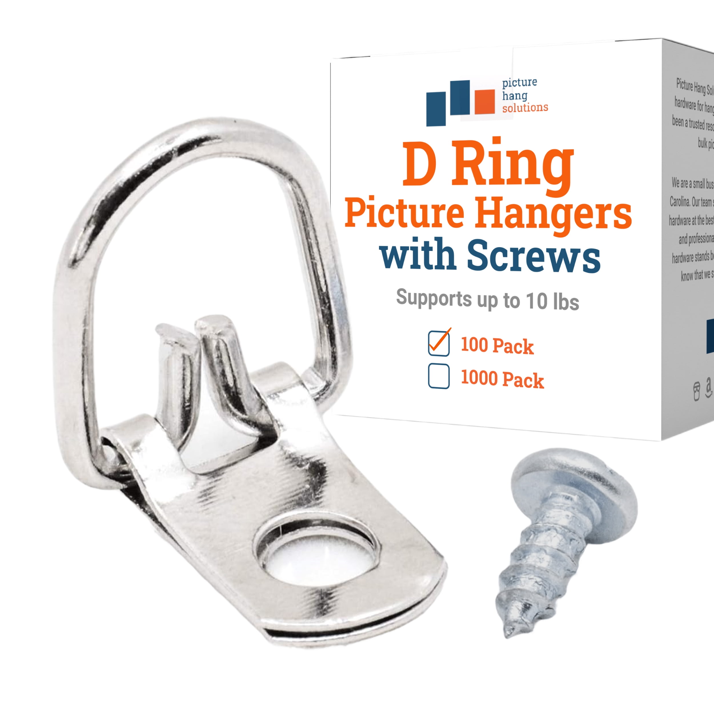 Picture Hang Solutions D-ring Picture Hangers, 1-Hole, 10-lb, 100ct ...