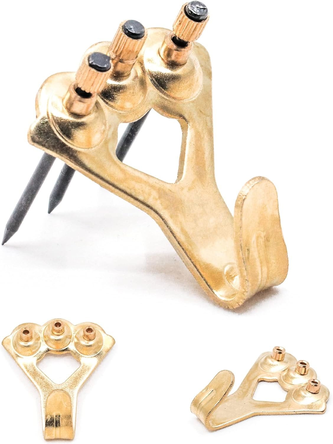 Picture Hang Solutions Brass Picture Hooks 100 lbs Capacity with Nails ...