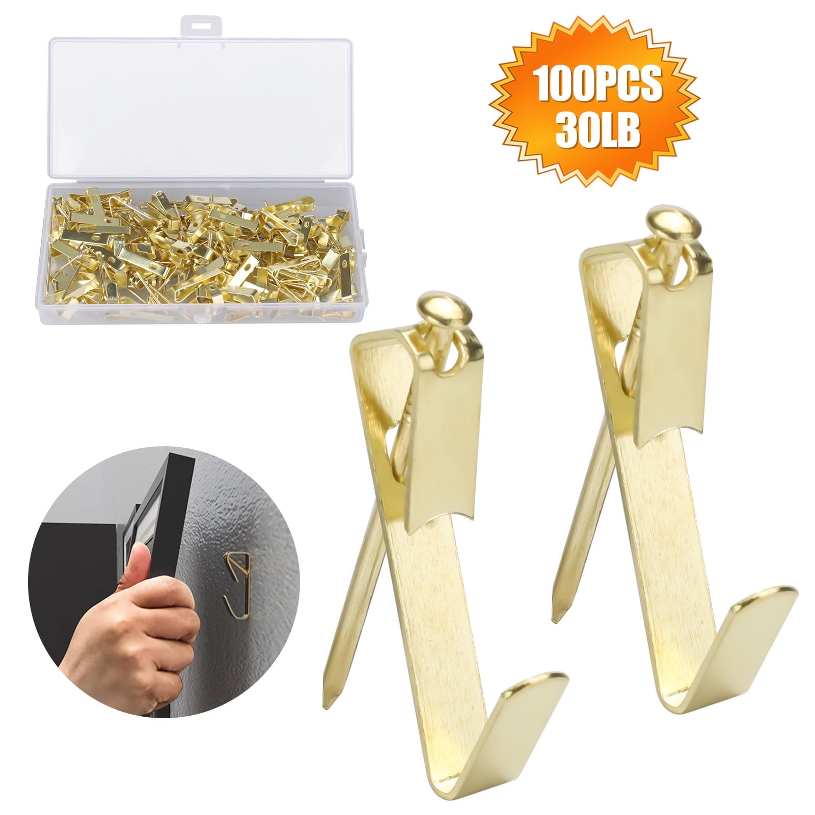 Picture Hangers, 100Pcs 30LB / 50Pcs 50LB Heavy Duty Picture Hooks with Nails Professional ...