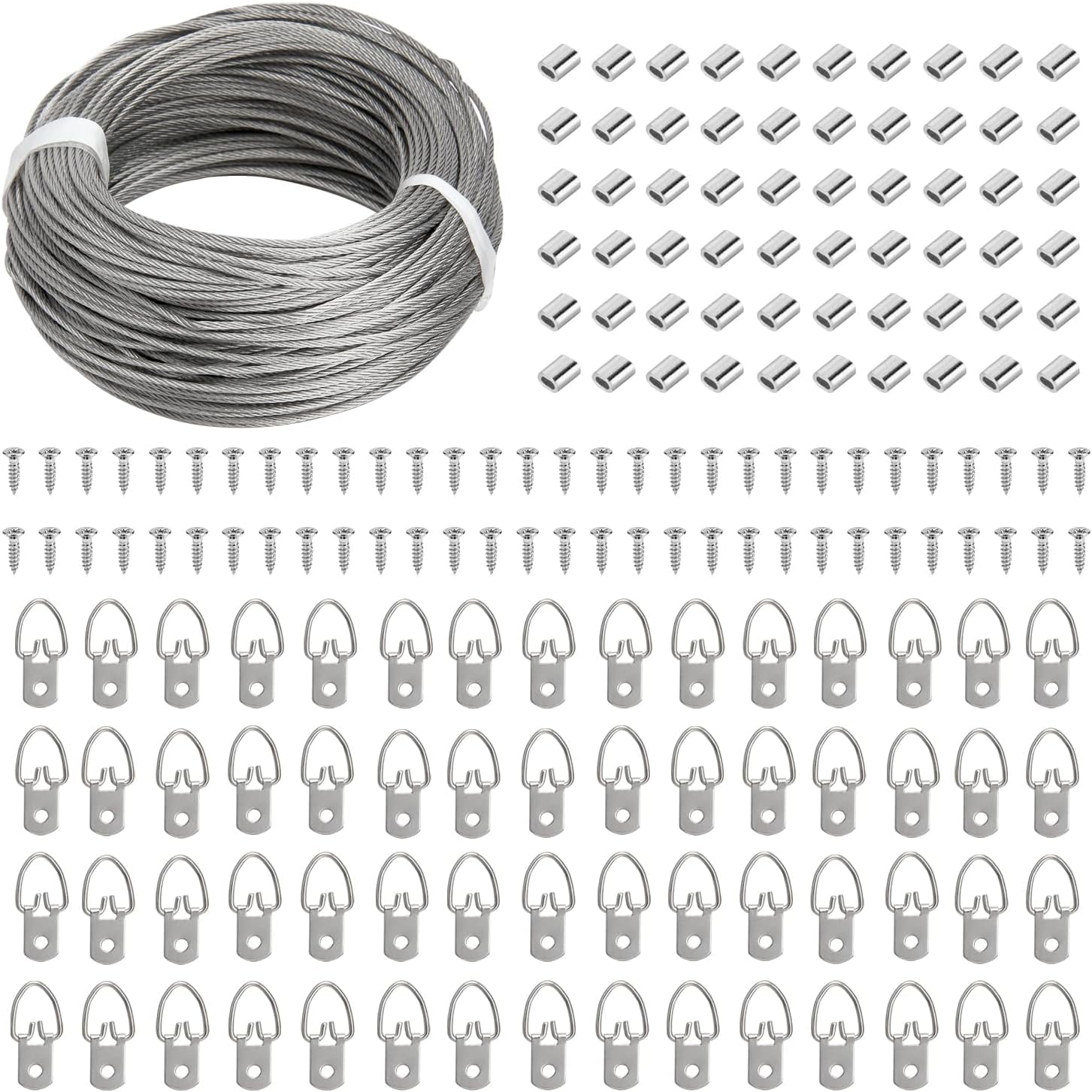 Picture Hanging Kit - 100 Feet Braided Hanging Wire, 60 Pcs D Ring ...