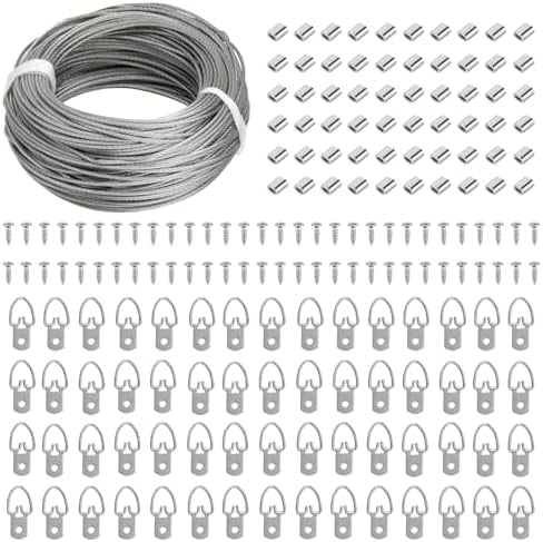 Picture Hanging Kit - 100 Feet Braided Hanging Wire, 60 Pcs D Ring ...