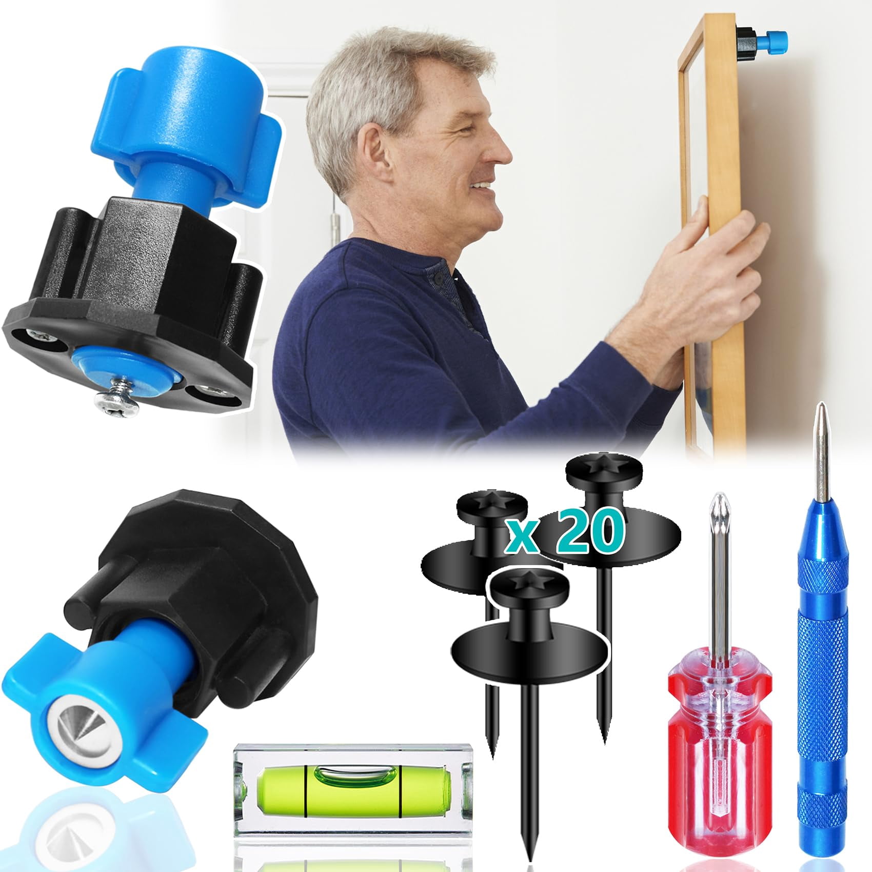 Picture Hanging Kit with Level Center Punch Push-pin Hangers for Wall ...