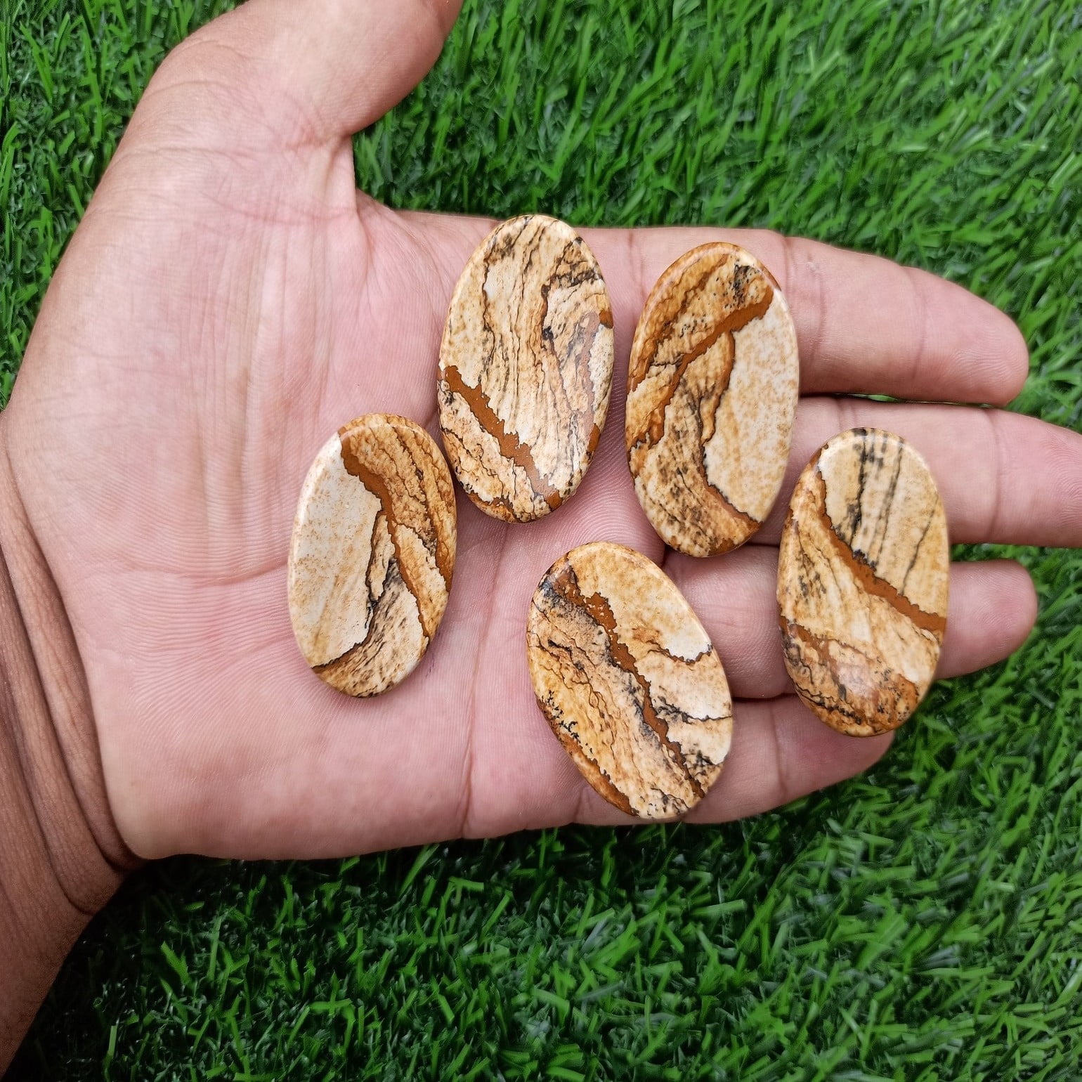 Picture Jasper Worry Stone for Crystal Healing Pocket Palm Stone Thumb ...