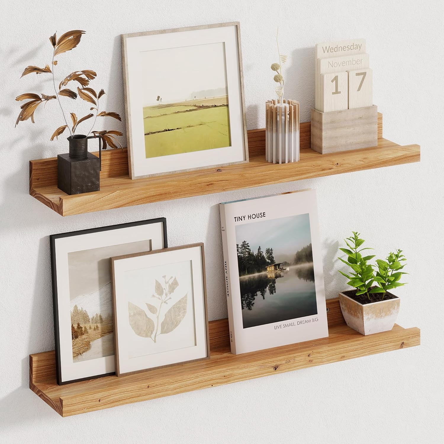 Picture Ledge Shelf - 24 Inches Floating Shelves Set of 2 - Rustic Elm ...