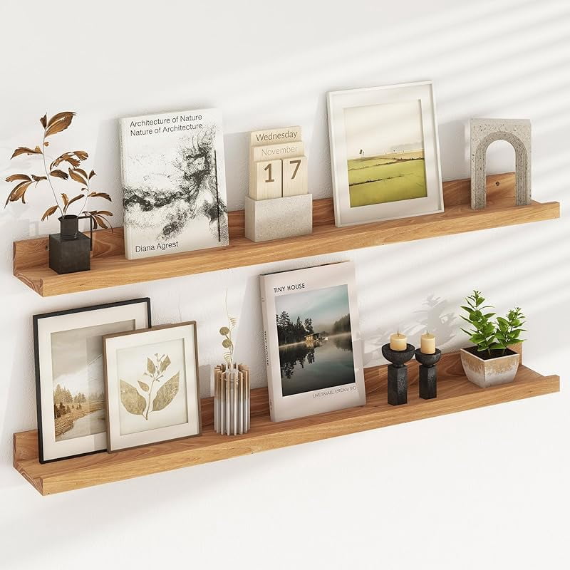 Picture Ledge Shelf - 24 Inches Floating Shelves Set of 2 - Rustic Elm ...