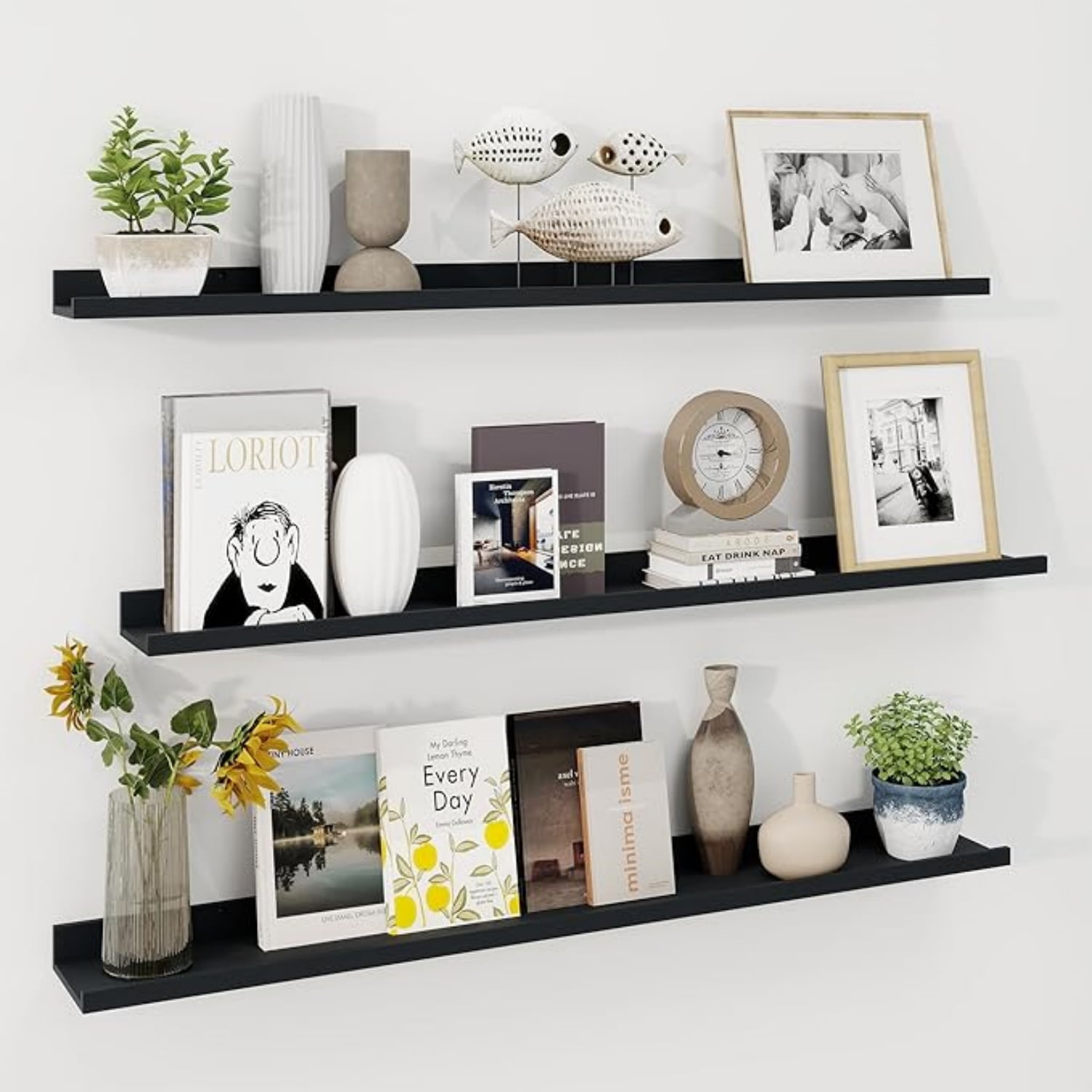 Picture Ledge Shelf 48 Inch, Black Floating Shelves for Wall Set of 3 ...