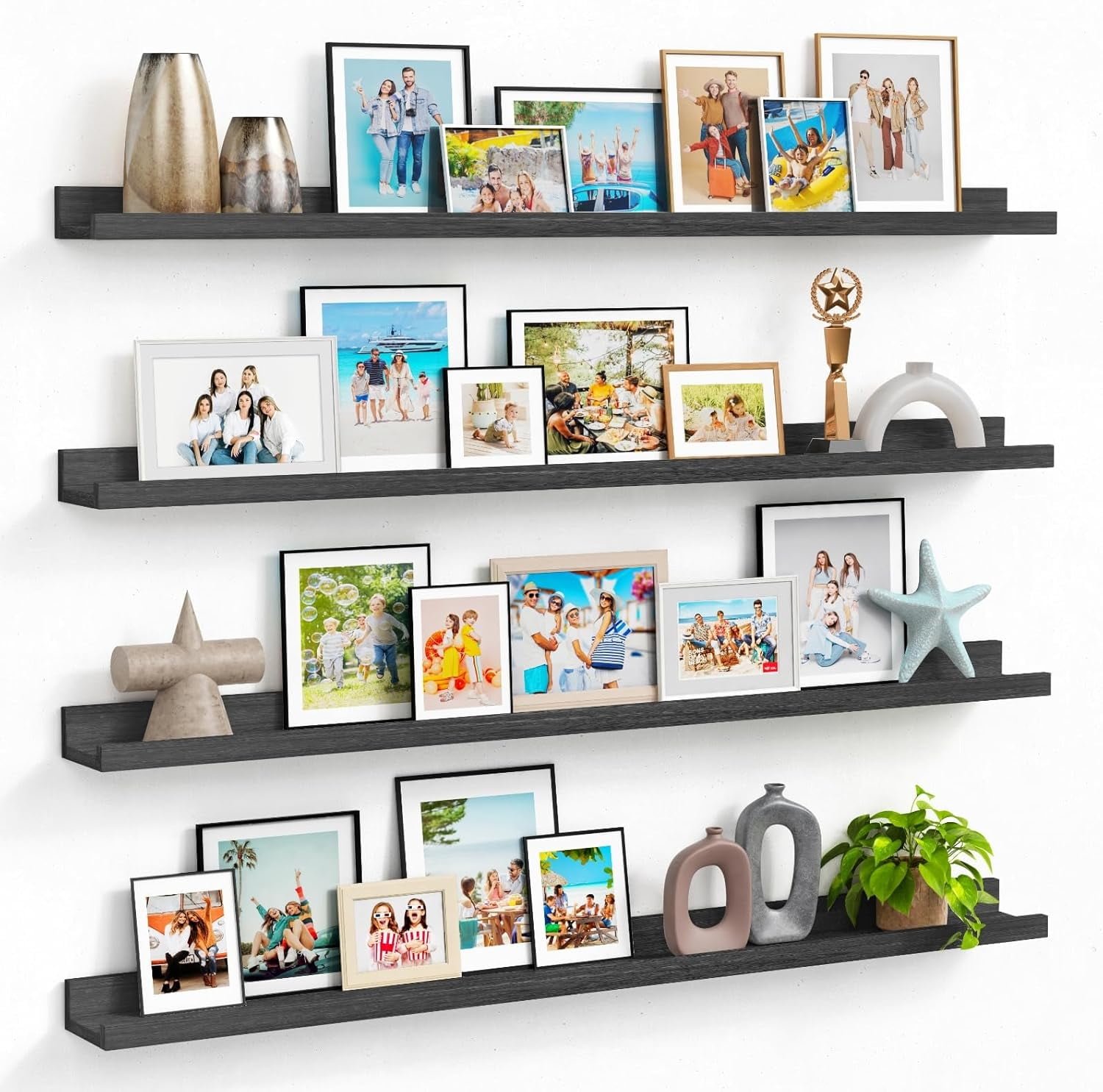 Picture Ledge Shelf 48 Inch Long Set of 4, Black Floating Shelves with ...