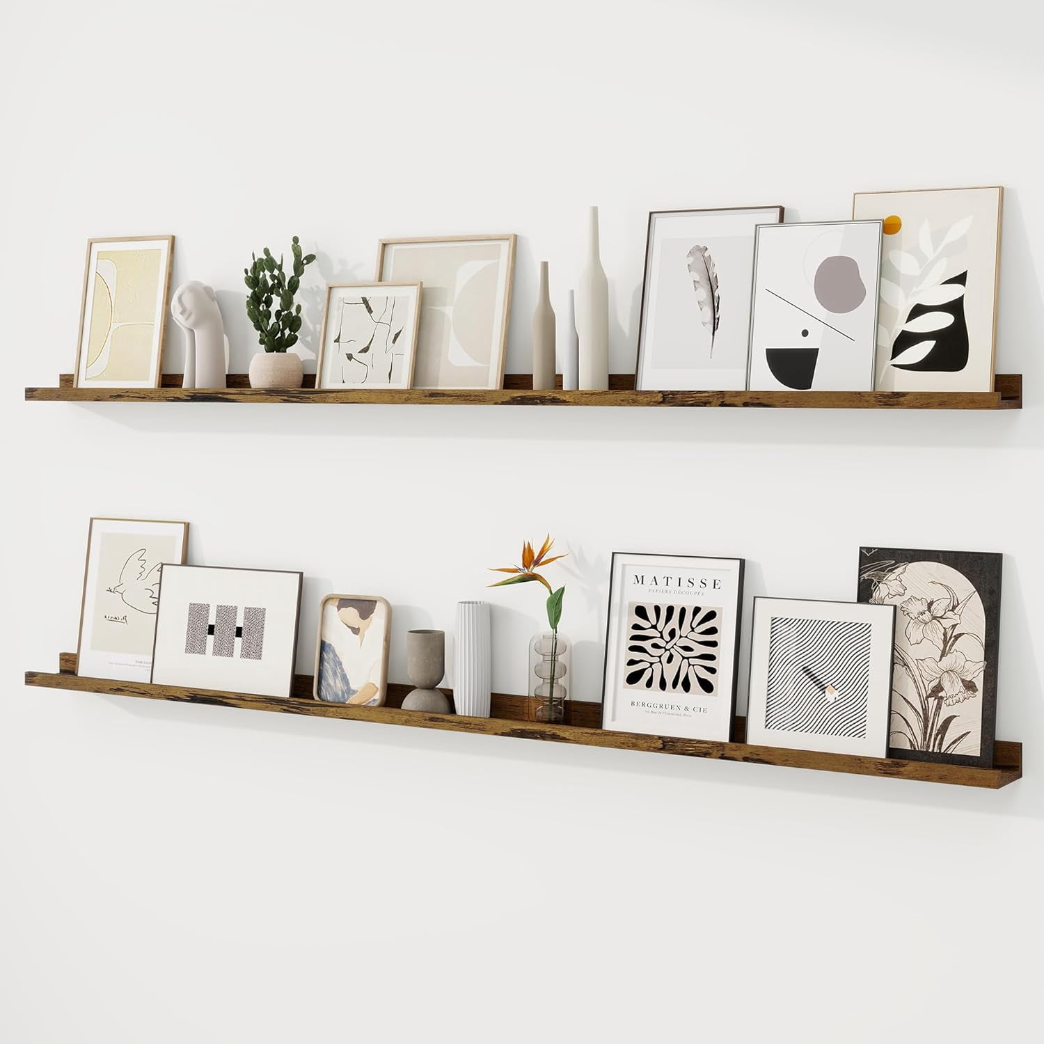Picture Ledge Shelf, 72 inch Floating Shelves Set of 2, Wood Wall ...