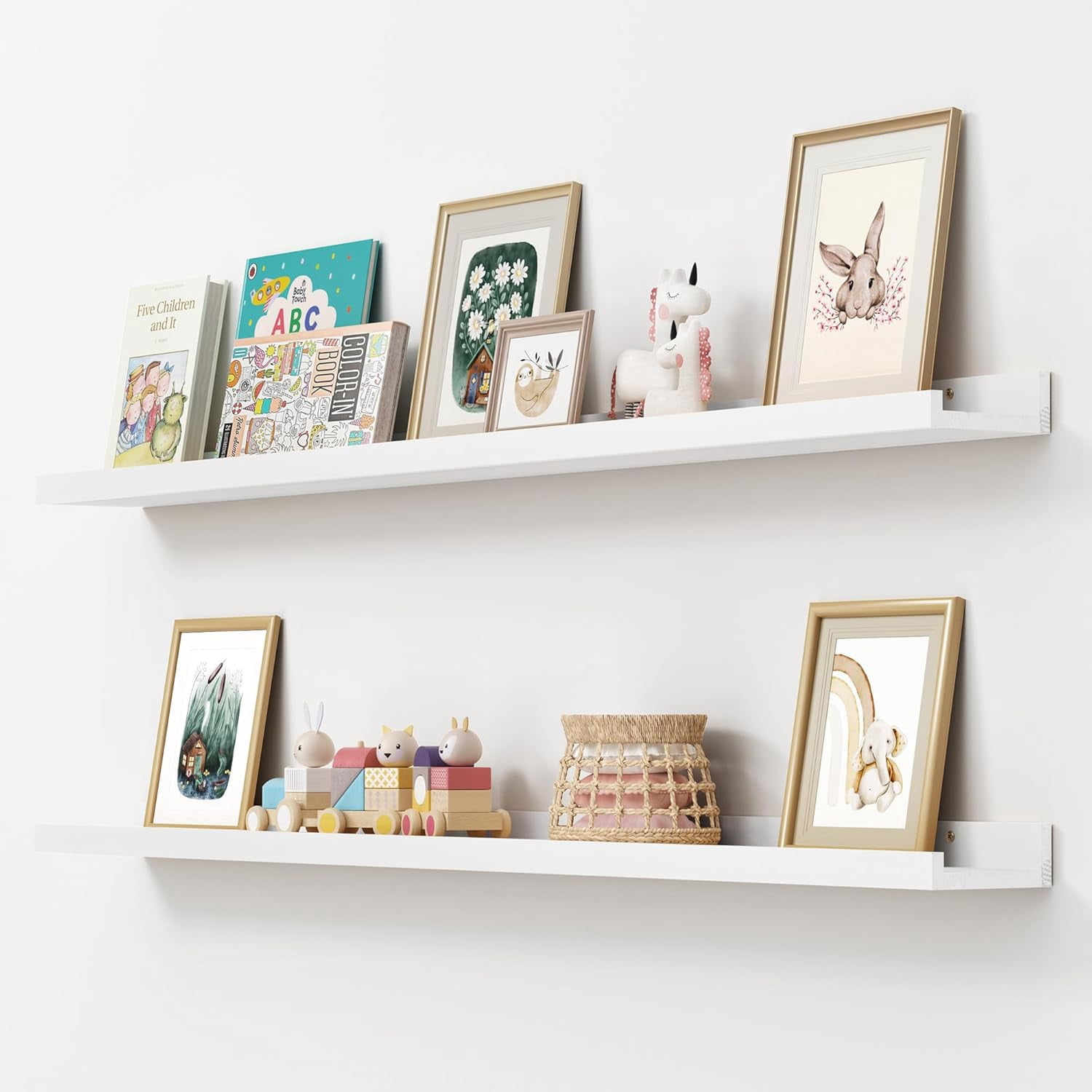 Picture Ledge Shelf, Floating Shelves Set of 2, Solid Pine Wood 55 ...