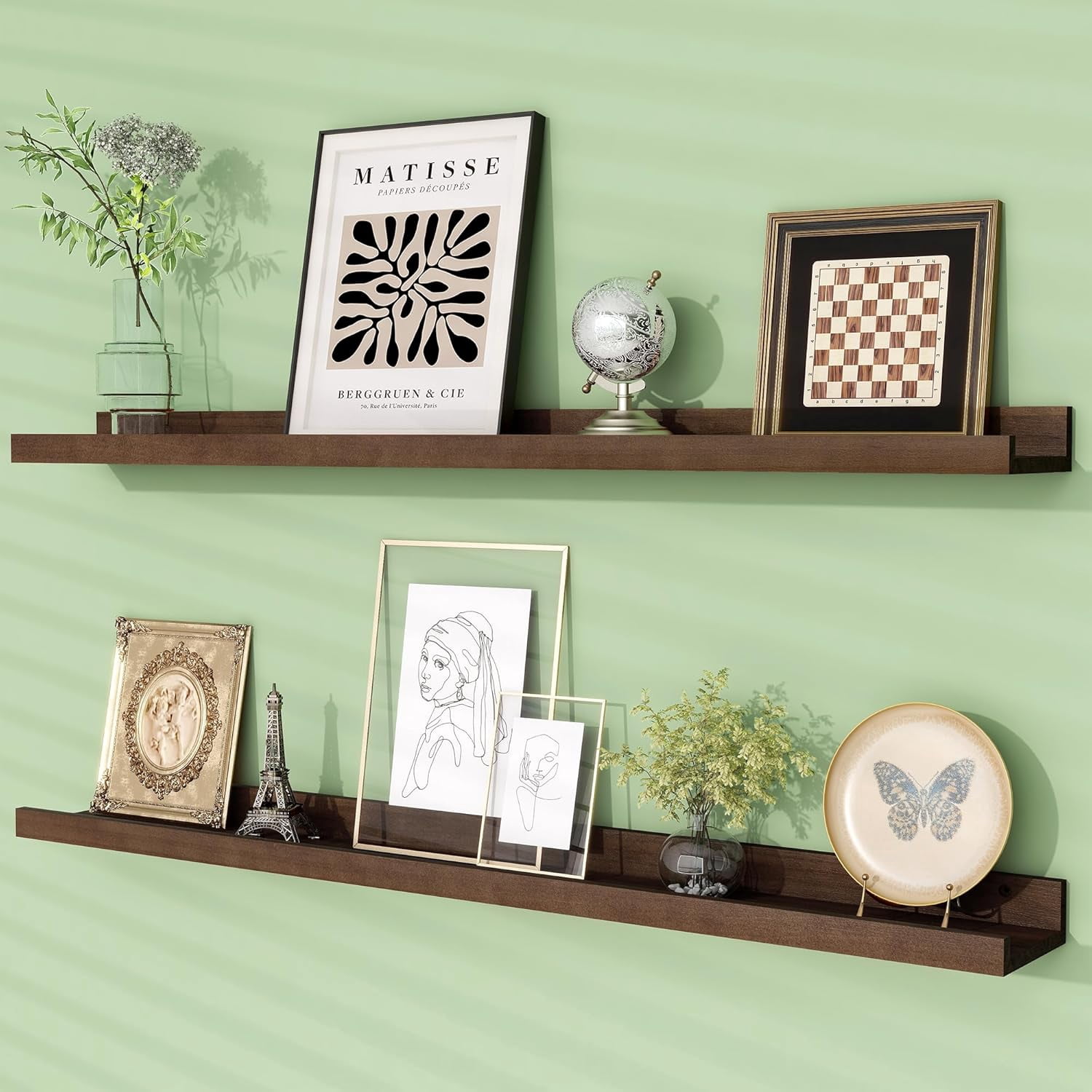 Picture Ledge Shelf, Pine Wood Floating Shelves Set of 2, 36 inch ...