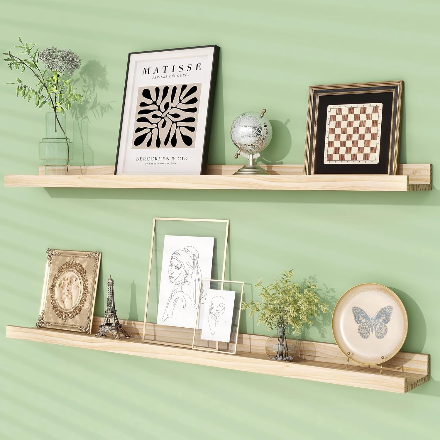Picture Ledge Shelf, Pine Wood Floating Shelves Set of 2, 36 inch ...