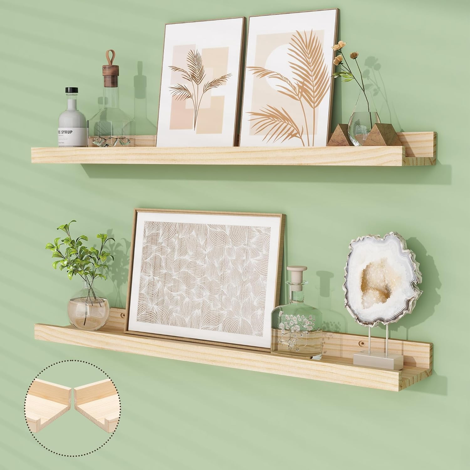 Picture Ledge Shelf, Pine Wood Floating Shelves Set of 2, 36 inch ...