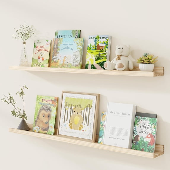 Picture Ledge Shelf, Pine Wood Floating Shelves Set of 2, 48 inch ...