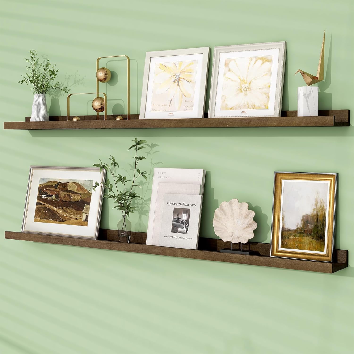 Picture Ledge Shelf, Pine Wood Floating Shelves Set of 2, 48 inch ...