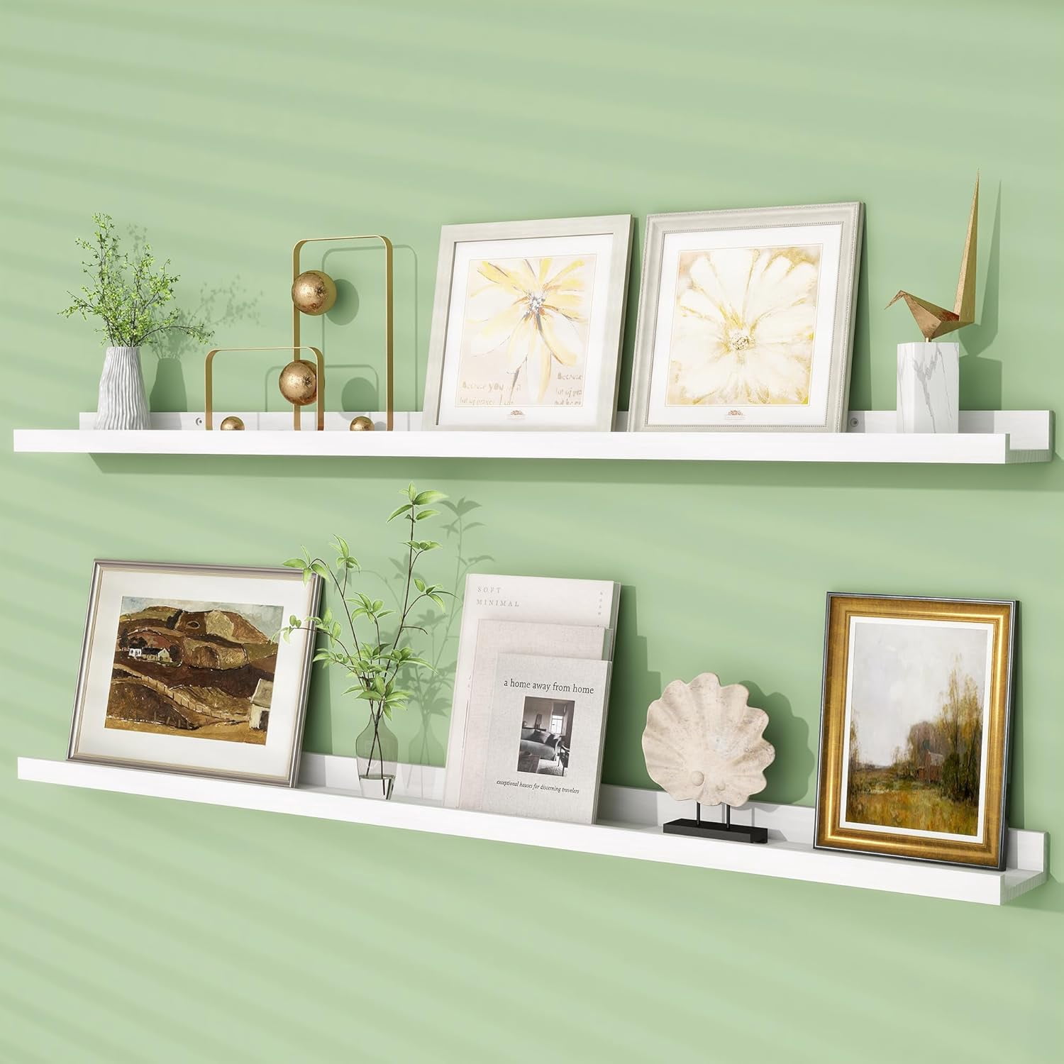 Picture Ledge Shelf, Pine Wood Floating Shelves Set of 2, 48 inch ...