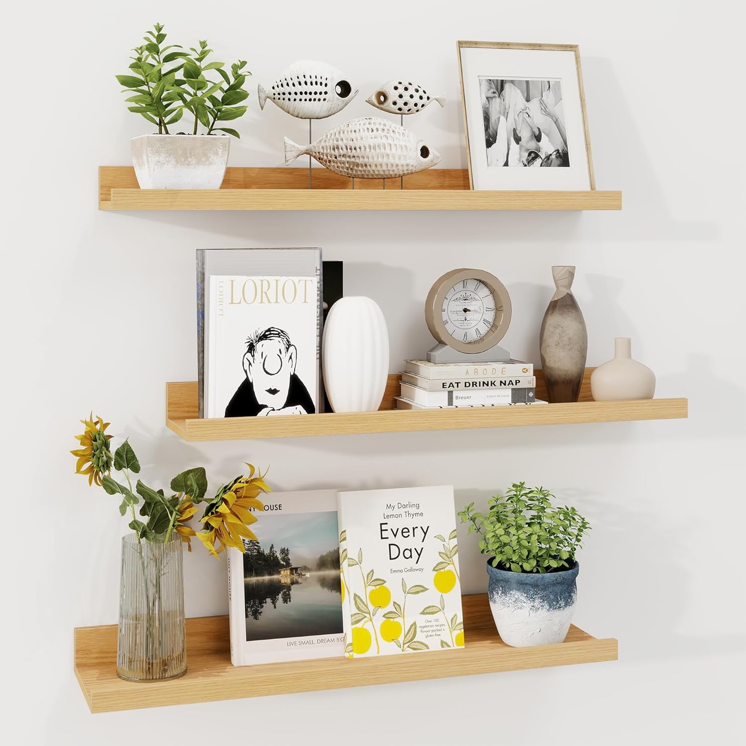 Picture Ledge Shelf, Rustic Floating Shelves for Wall Set of 3, Picture ...