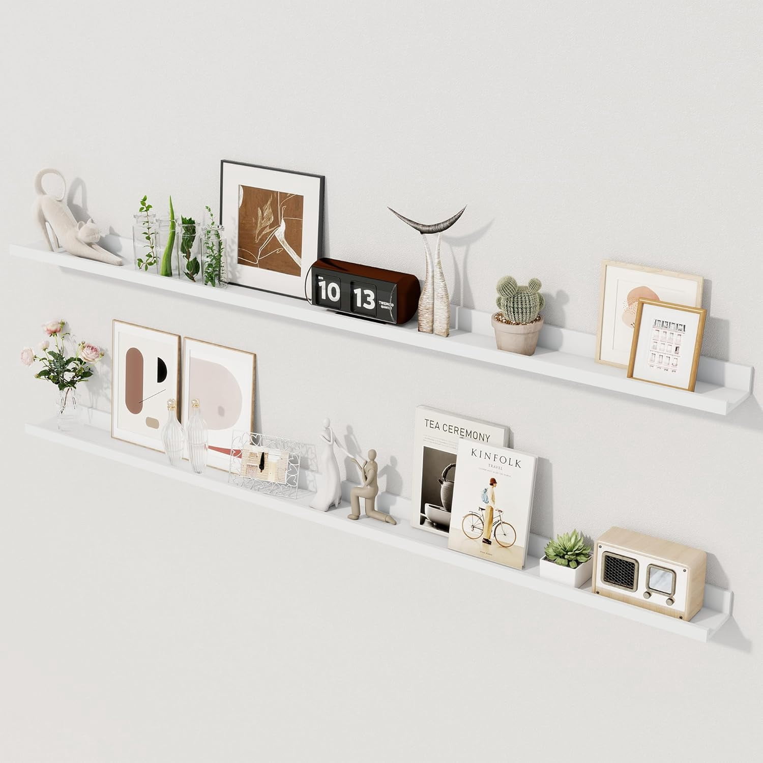 Picture Ledge Shelf Set of 2 | 55 Inch White Floating Shelves for Wall ...