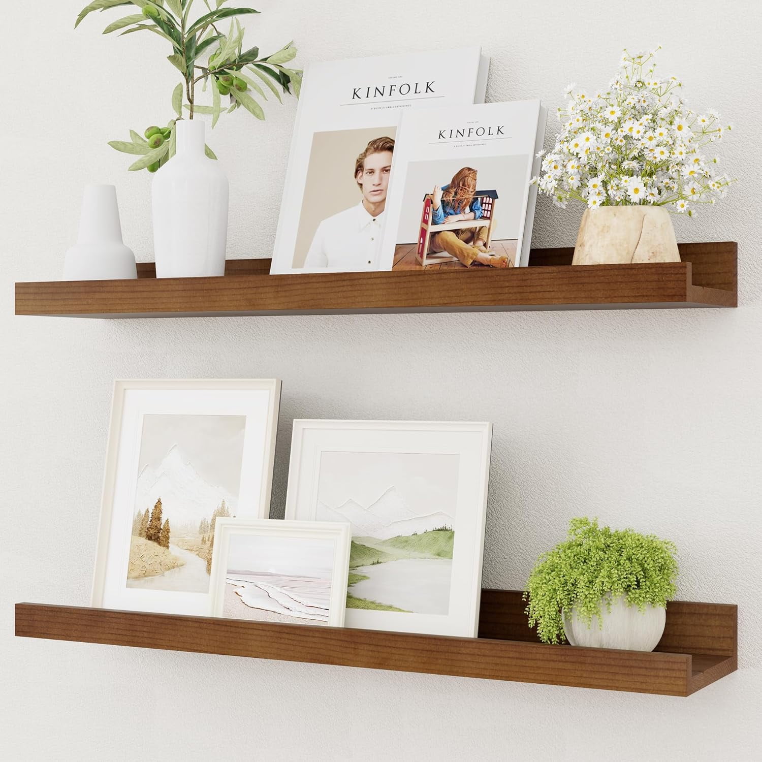 Picture Ledge Shelf, Solid Pine Wood Rustic Floating Shelves for Wall ...