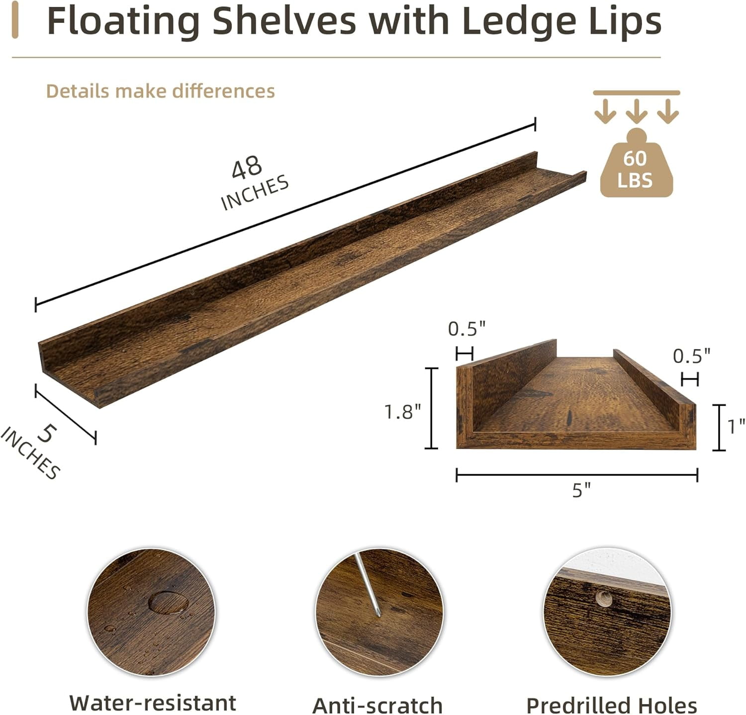 Picture Ledge Shelf Wood Floating Shelves 36 inch Picture Ledge Shelves ...