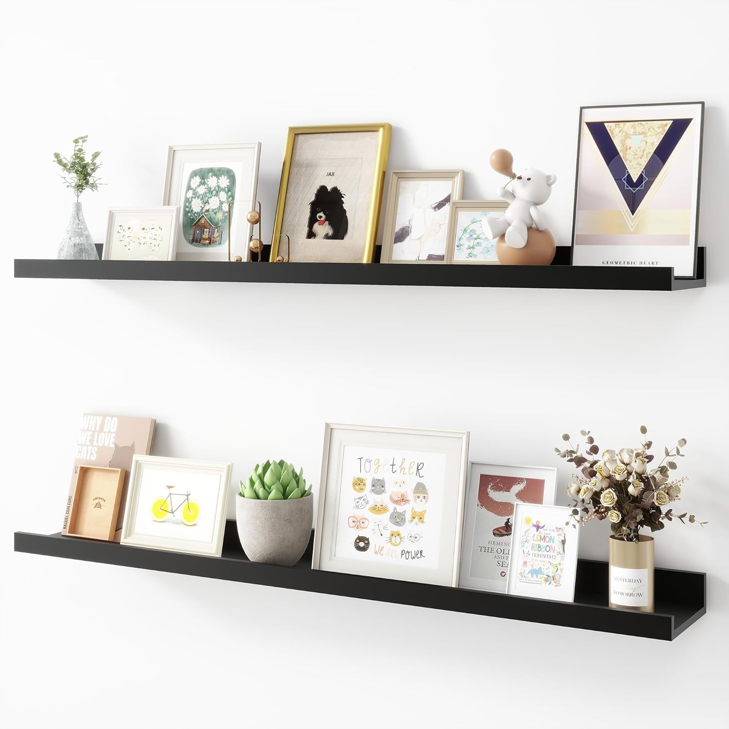 Picture Ledge Shelf, Wood Floating Shelves Set of 2, 36 inch Picture ...