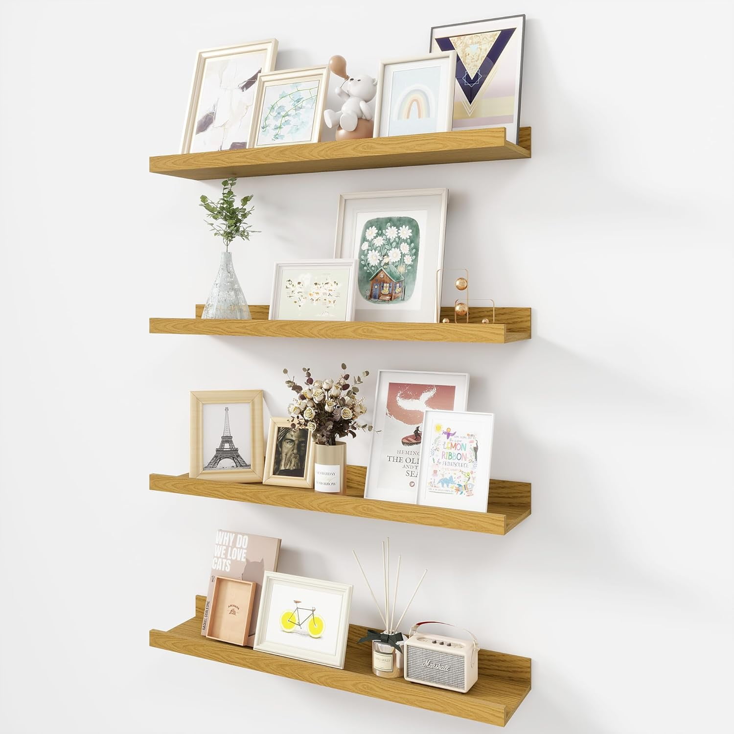 Picture Ledge Shelf, Wood Floating Shelves Set of 4, 24 inch Picture ...
