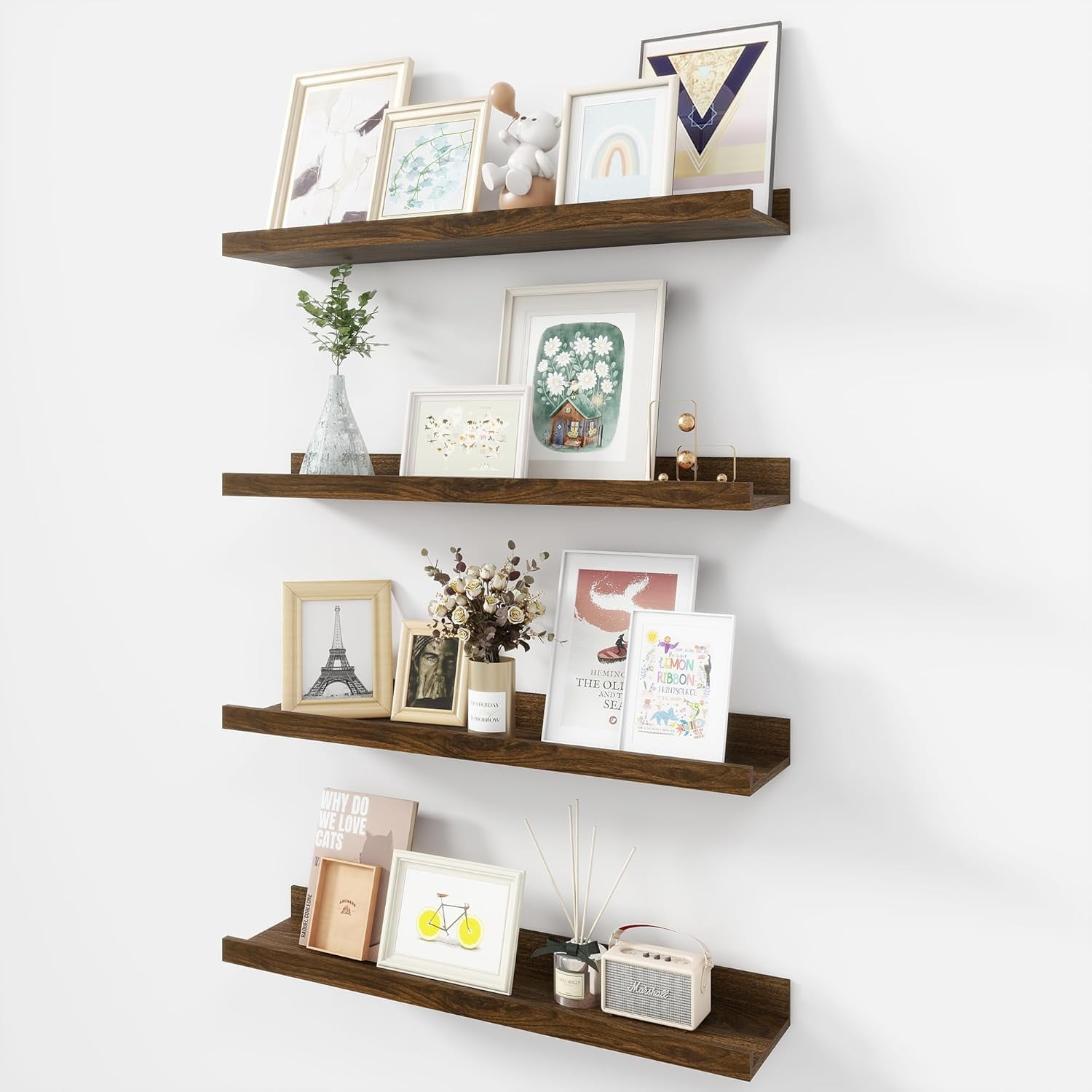 Picture Ledge Shelf, Wood Floating Shelves Set of 4, 24 inch Picture ...