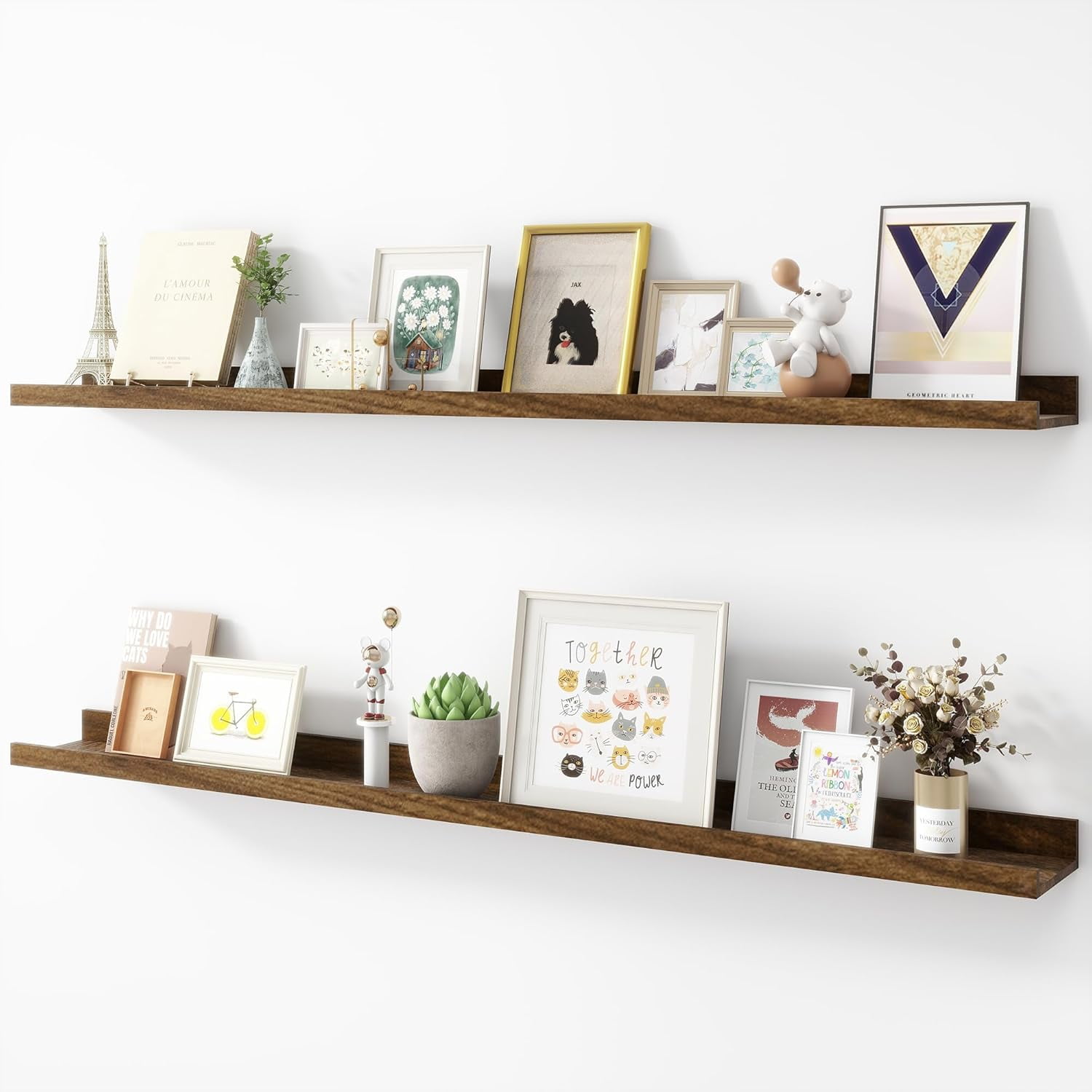 Picture Ledge Shelf, Wood Long Floating Shelves for Wall, Set of 2, 48 ...